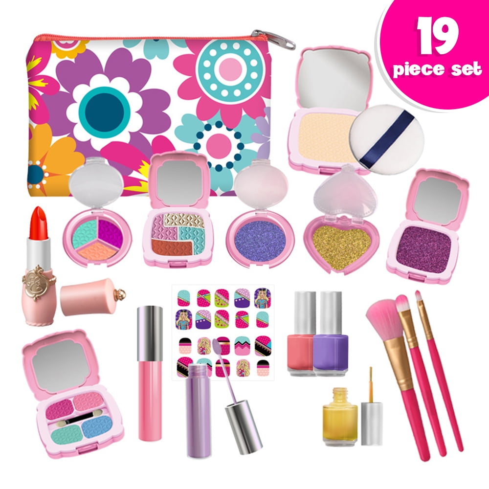 LNKOO 19 Pieces Girls Pretend Play Makeup Sets Fake Make Up Kits with ...