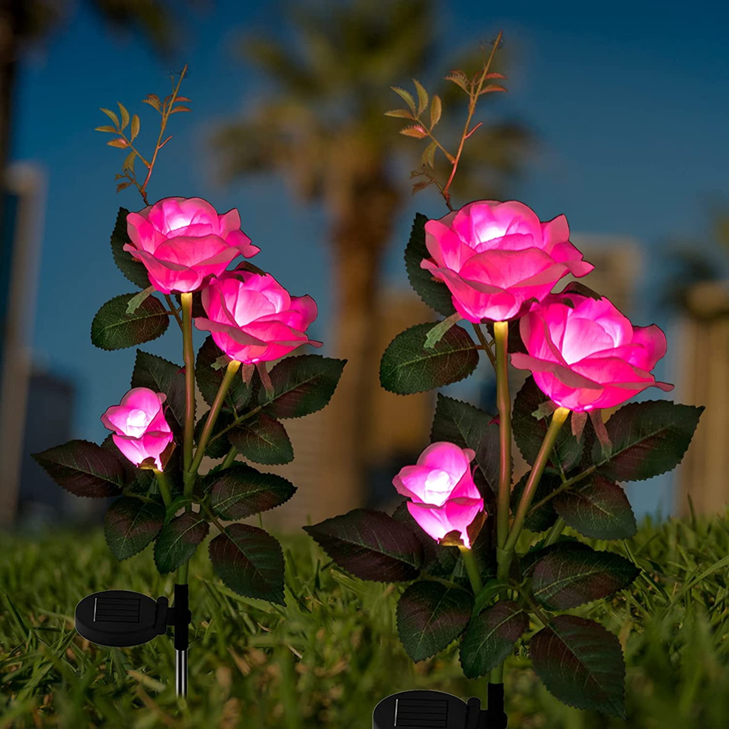 LNKOO 2 Pcs Solar Rose Flower Lights, Upgrade Flower Lights Outdoor ...