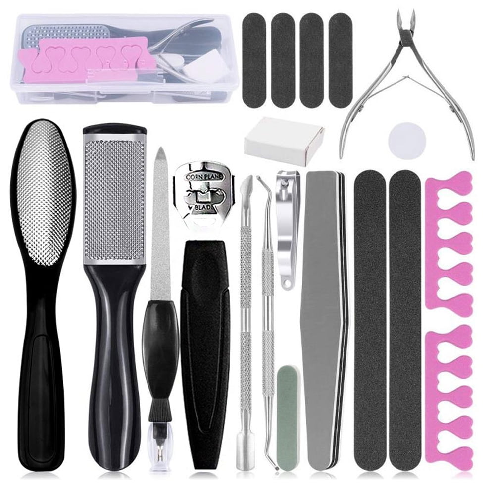 LNKOO 20 in 1 Professional Pedicure Tools Set, Foot Care Pedicure Kit Stainless Steel Foot Rasp ...