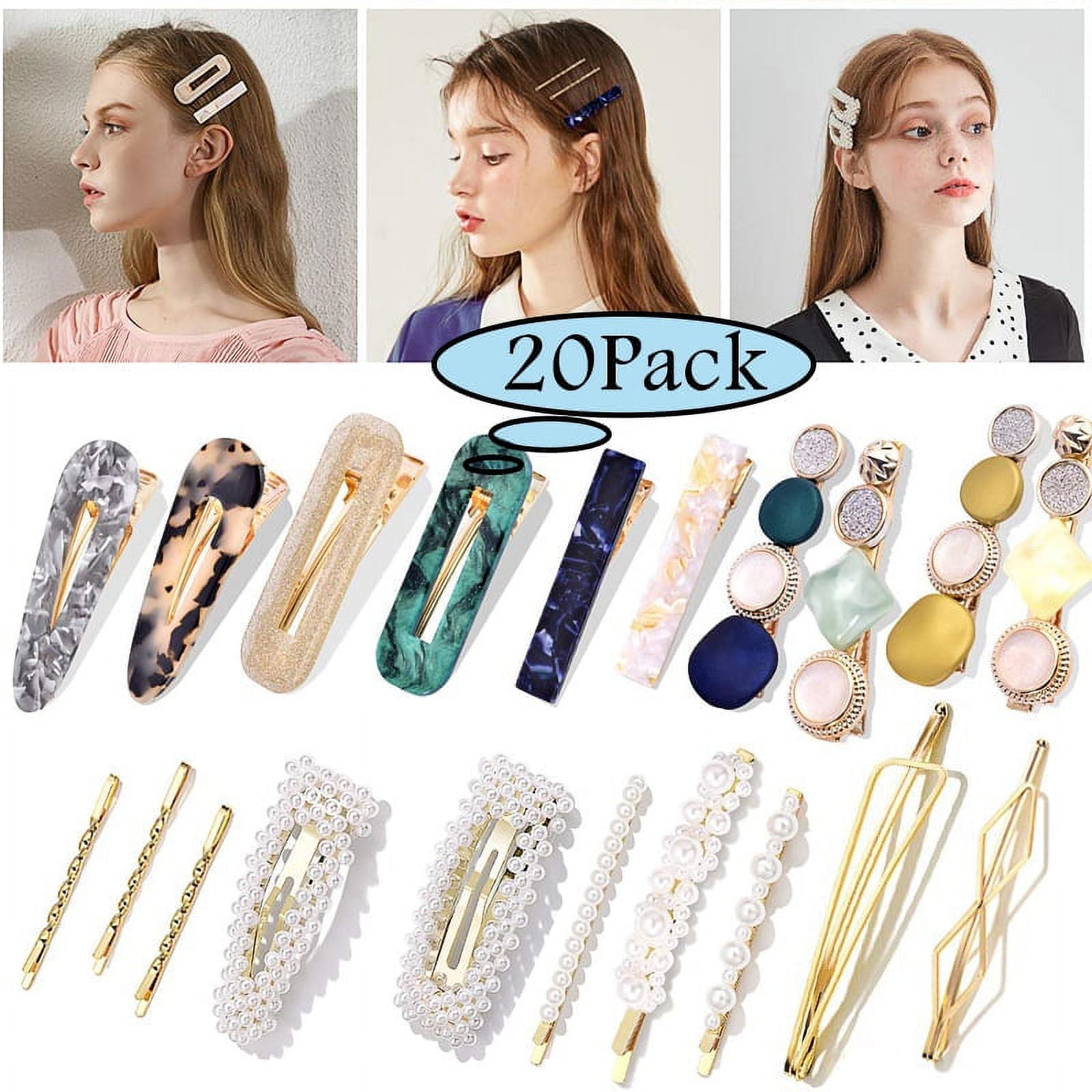 LNKOO 20 PCS Hingwah Pearls and Acrylic Resin Hair Clips, Handmade Hair ...