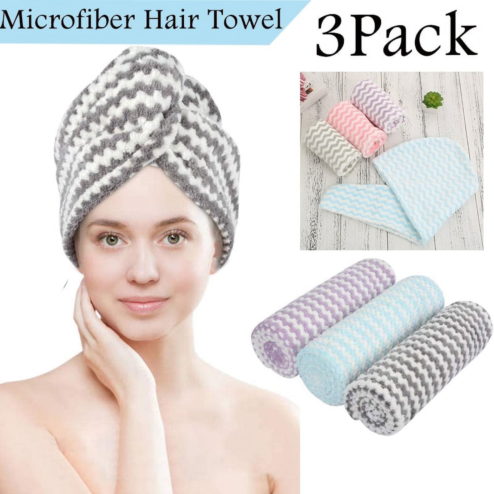 LNKOO 3 Pack Microfiber Hair Towel Wrap Super Absorbent Twist Turban ...