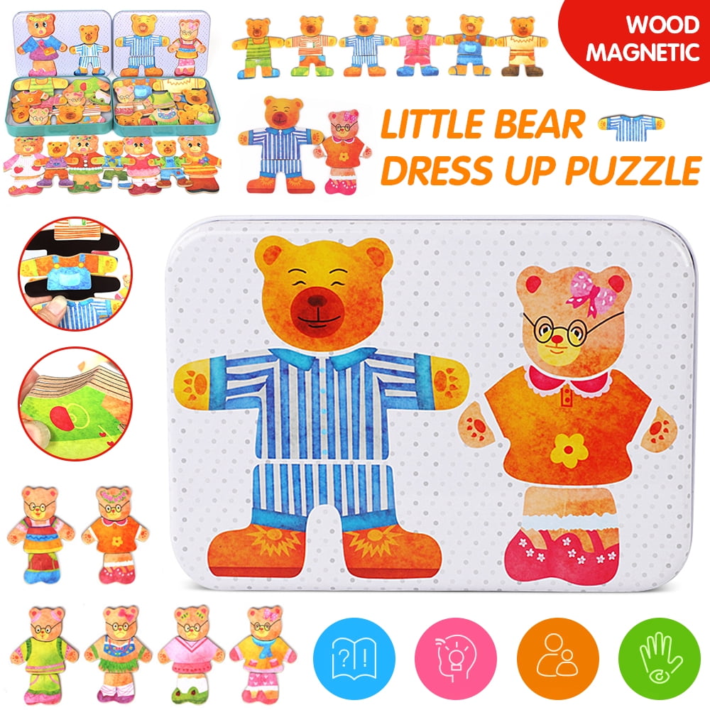 LNKOO 36Pcs Magnetic Bear Family Dress-Up Puzzle with Box-Sorting and ...