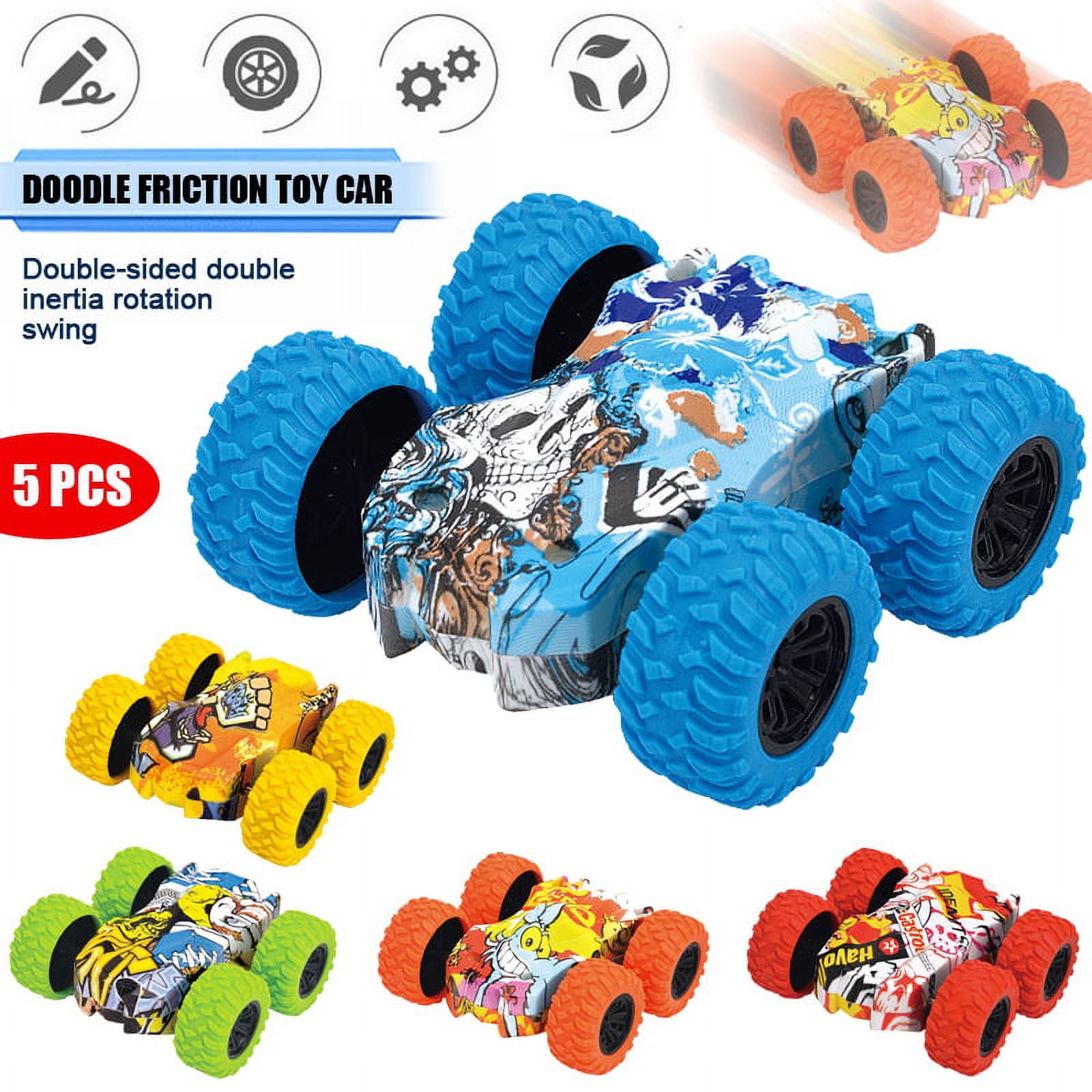 Lnkoo Pull Back Toy Cars, Friction Powered Stunt Vehicles, Durable ...