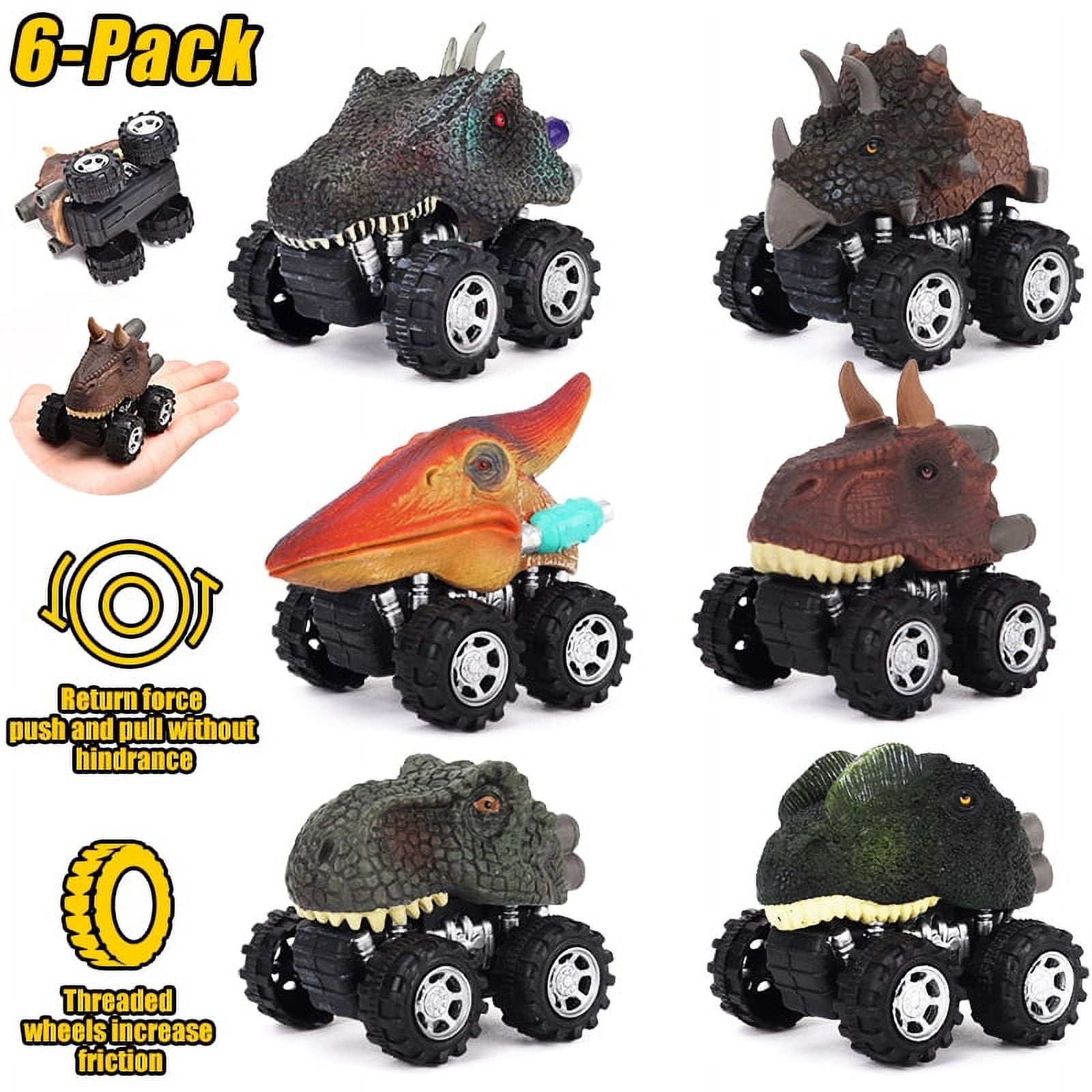 LNKOO 6 Pack Car Toy Dinosaur Toys for Boys 2 3 4 Year Old Boys Pull ...