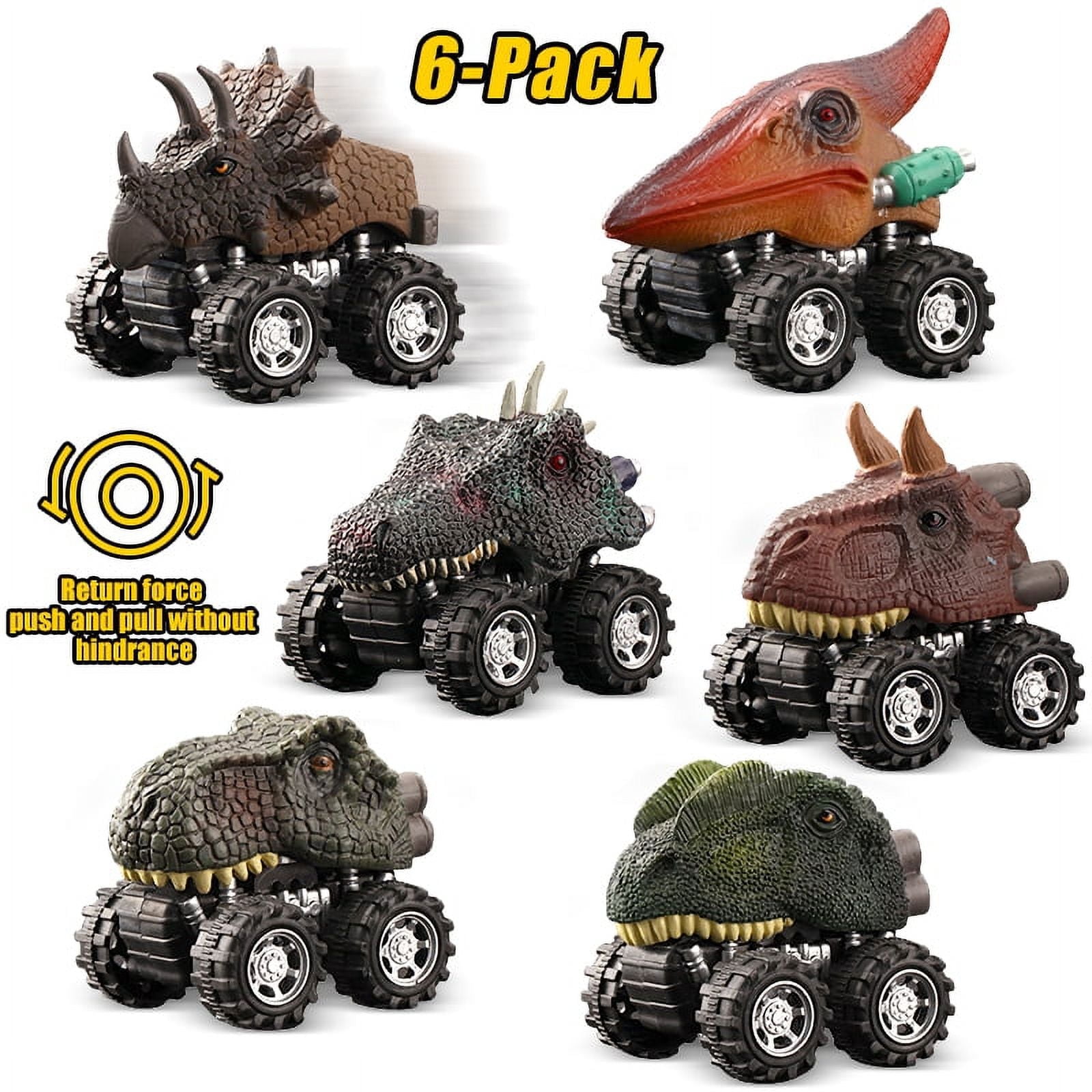 LNKOO 6 Pack Toys for 3-7 Year Olds Boys Kids, Pull Back Dinosaur Cars ...