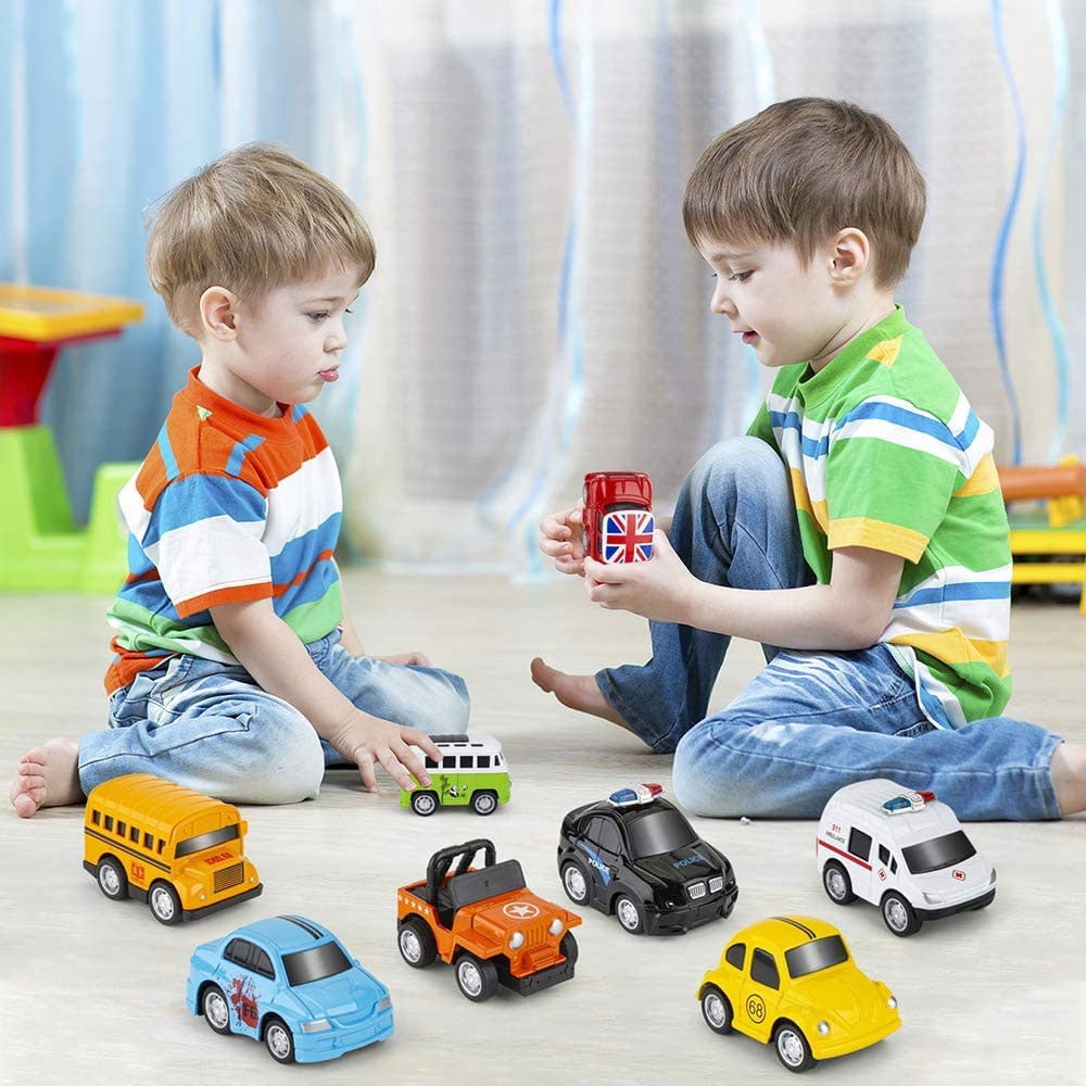 LNKOO 8 Pack Metal Pull Back Cars, Mini Die Cast Toy Cars Set, Police ...