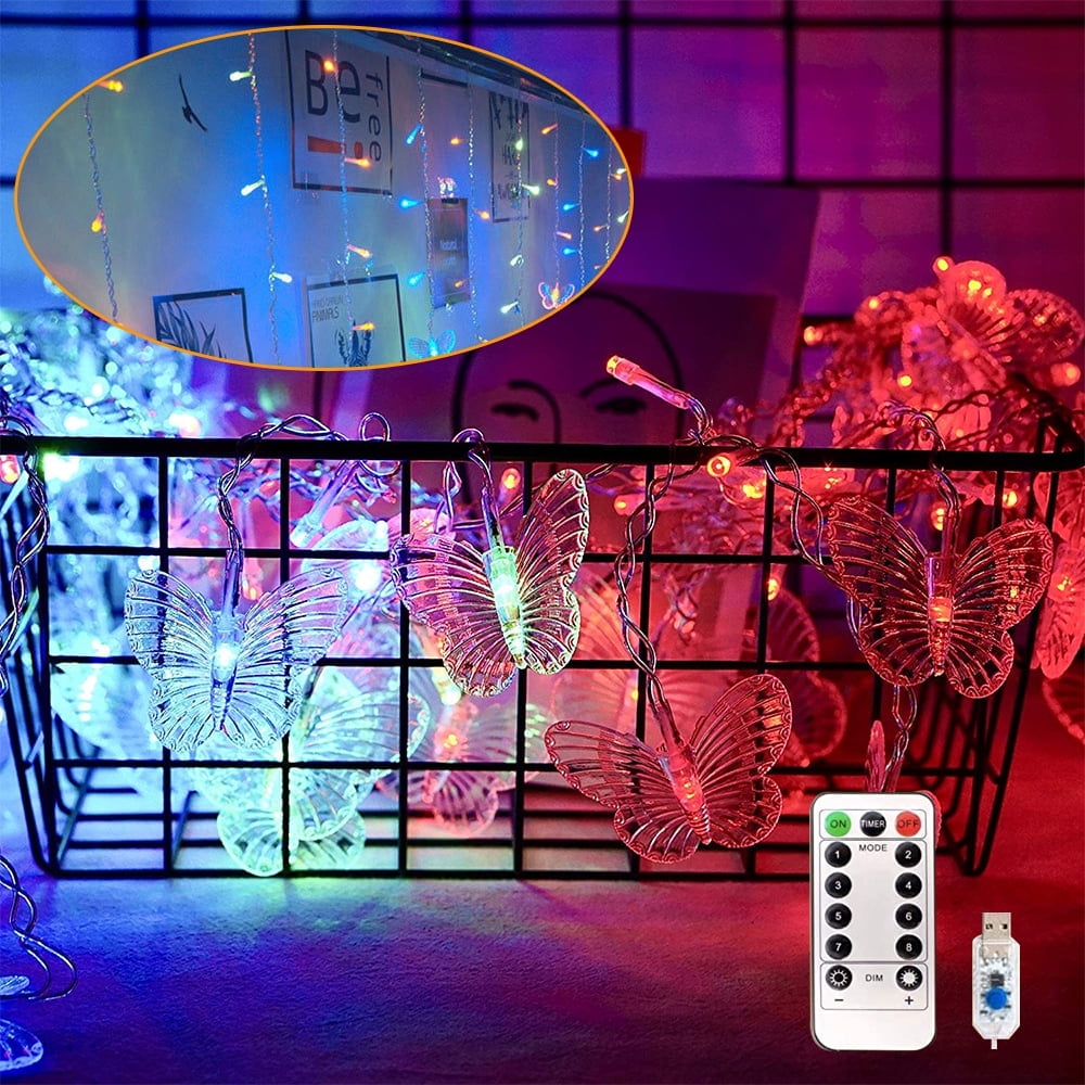 LNKOO Curtain Fairy Lights, Butterfly LED Window String Lights USB ...