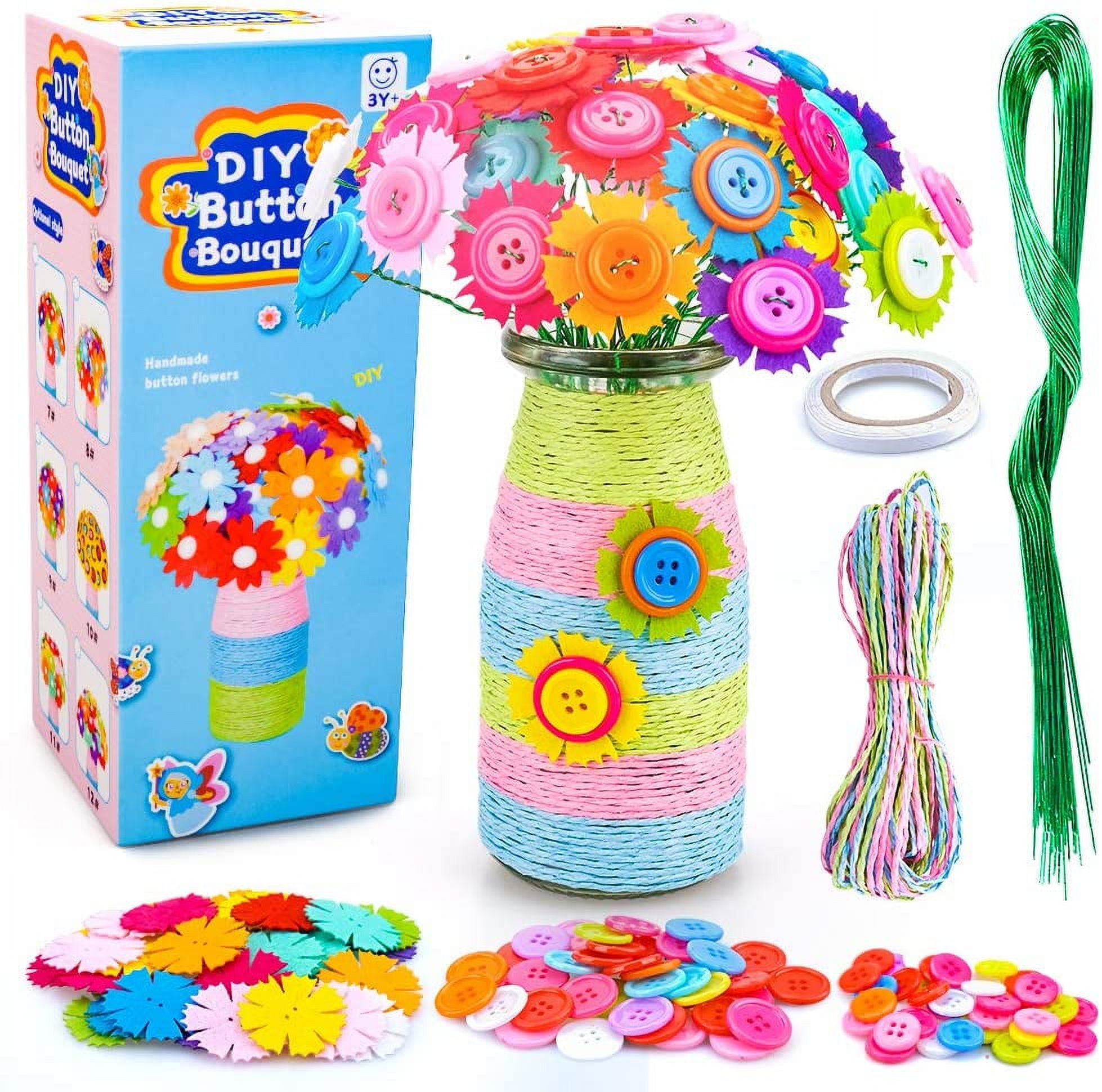 LNKOO Flower Craft Kit for Kids - Colorful Button & Felt Flowers, Vase ...