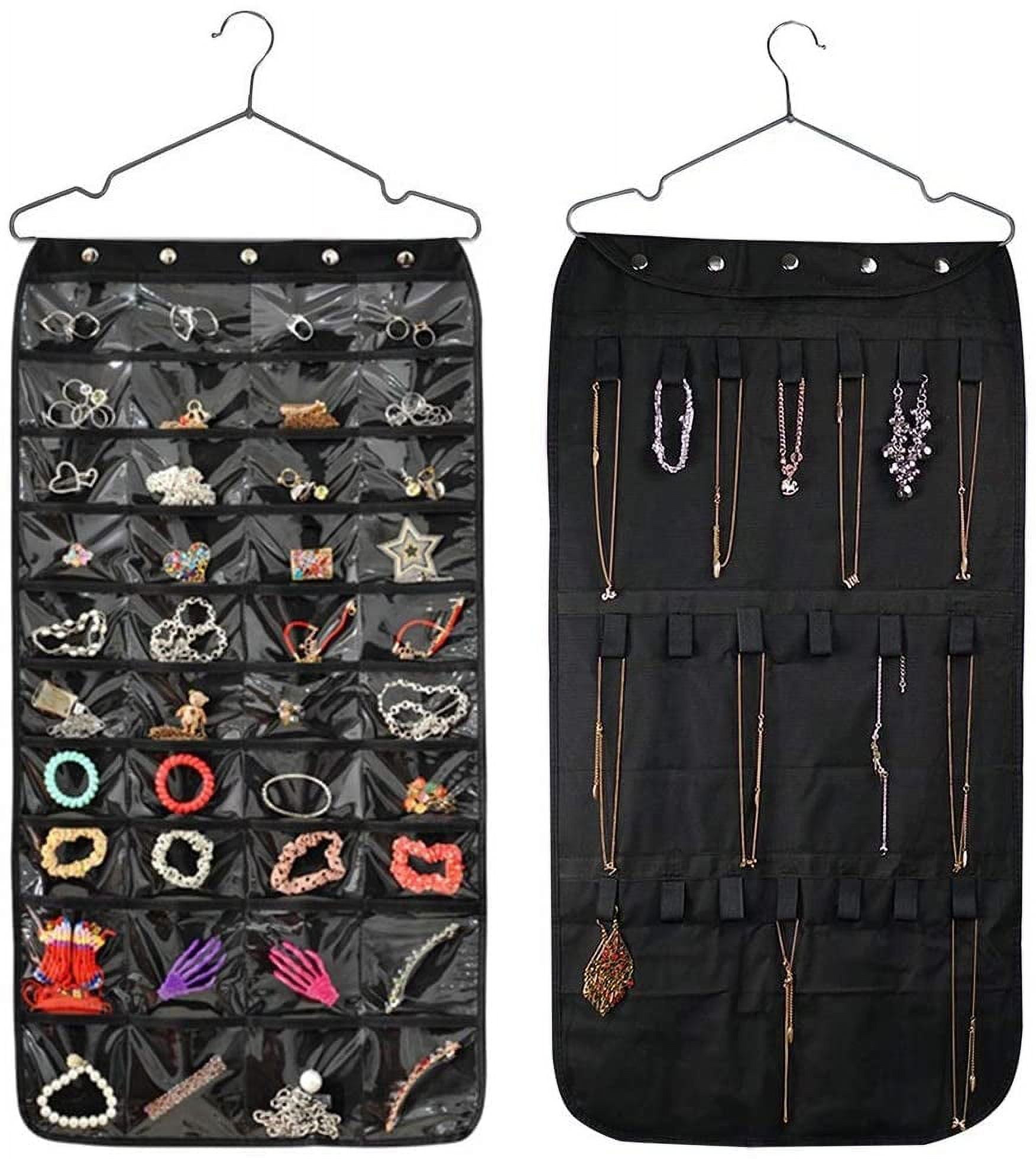 LNKOO Hanging Jewelry Organizer Double Sided 40 Pockets & 20 Magic Tape ...