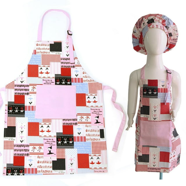 LNKOO Kids Apron and Chef Hat Set, Adjustable Cotton Child Aprons with ...