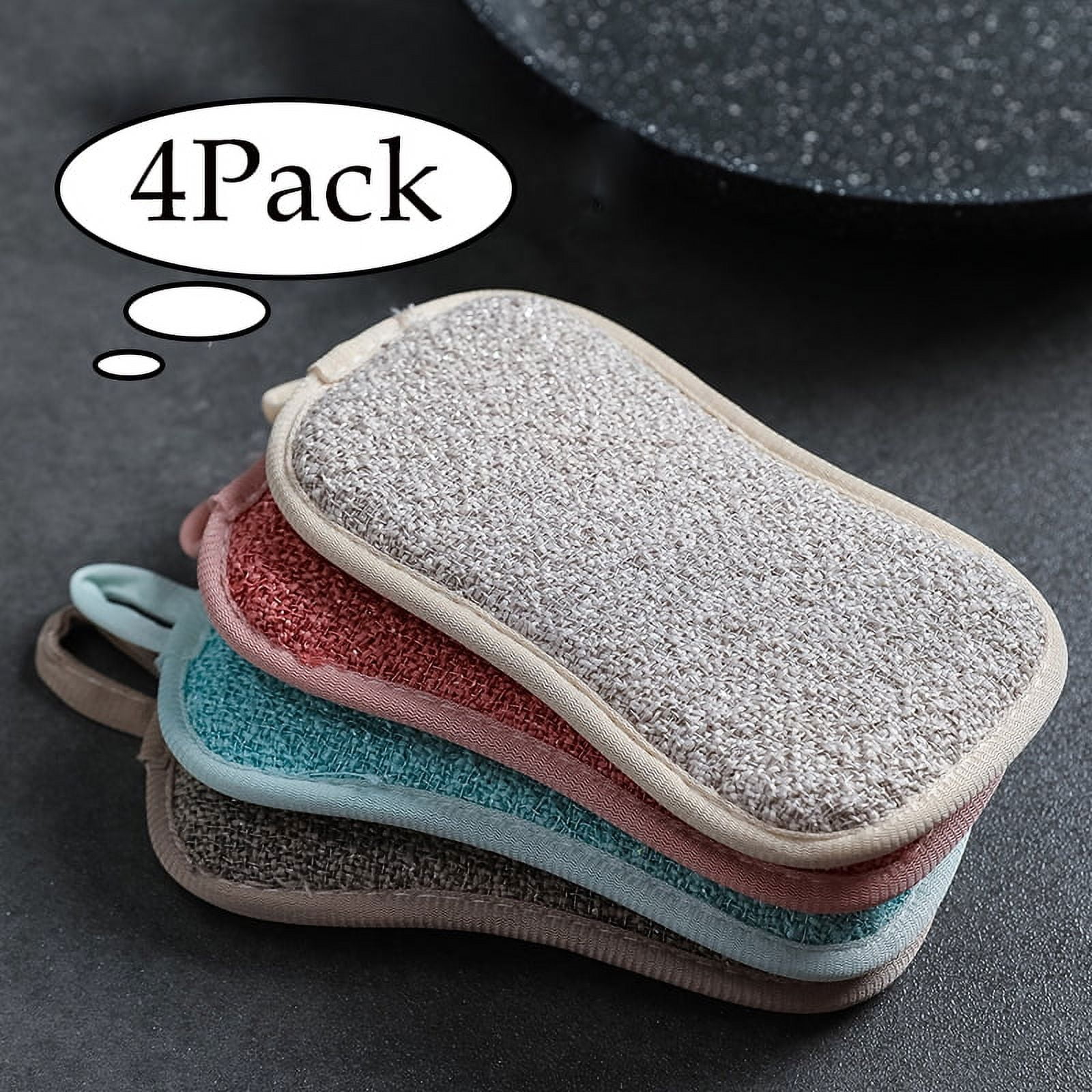 LNKOO Microfiber Dual Action Kitchen Scrub Sponge, 4 Pack Washing Up ...