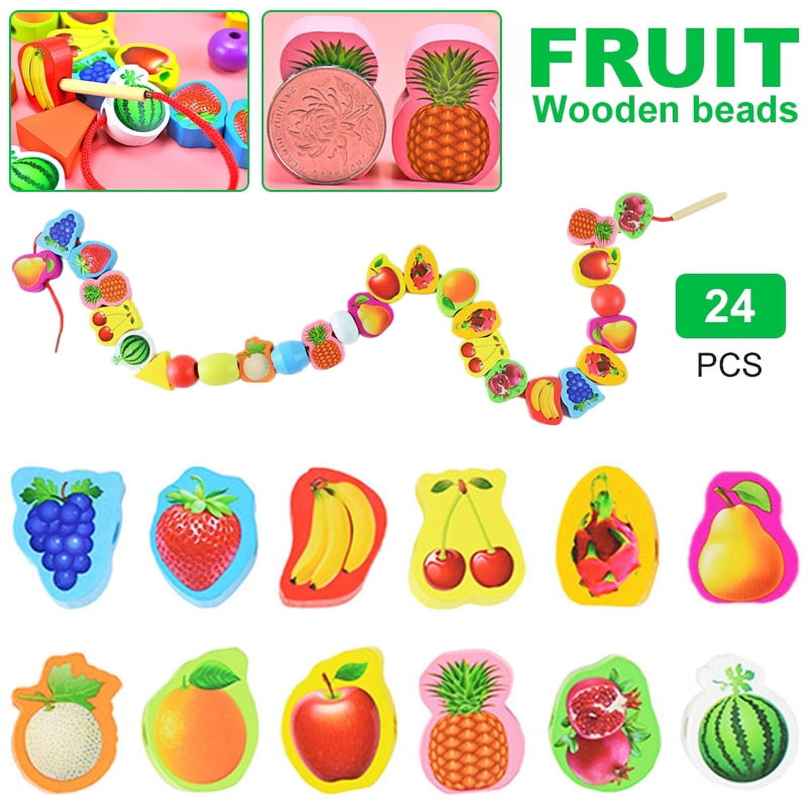 LNKOO Preschool Fruits Lacing Beads for Kids - 24 Pcs Stringing Beads ...