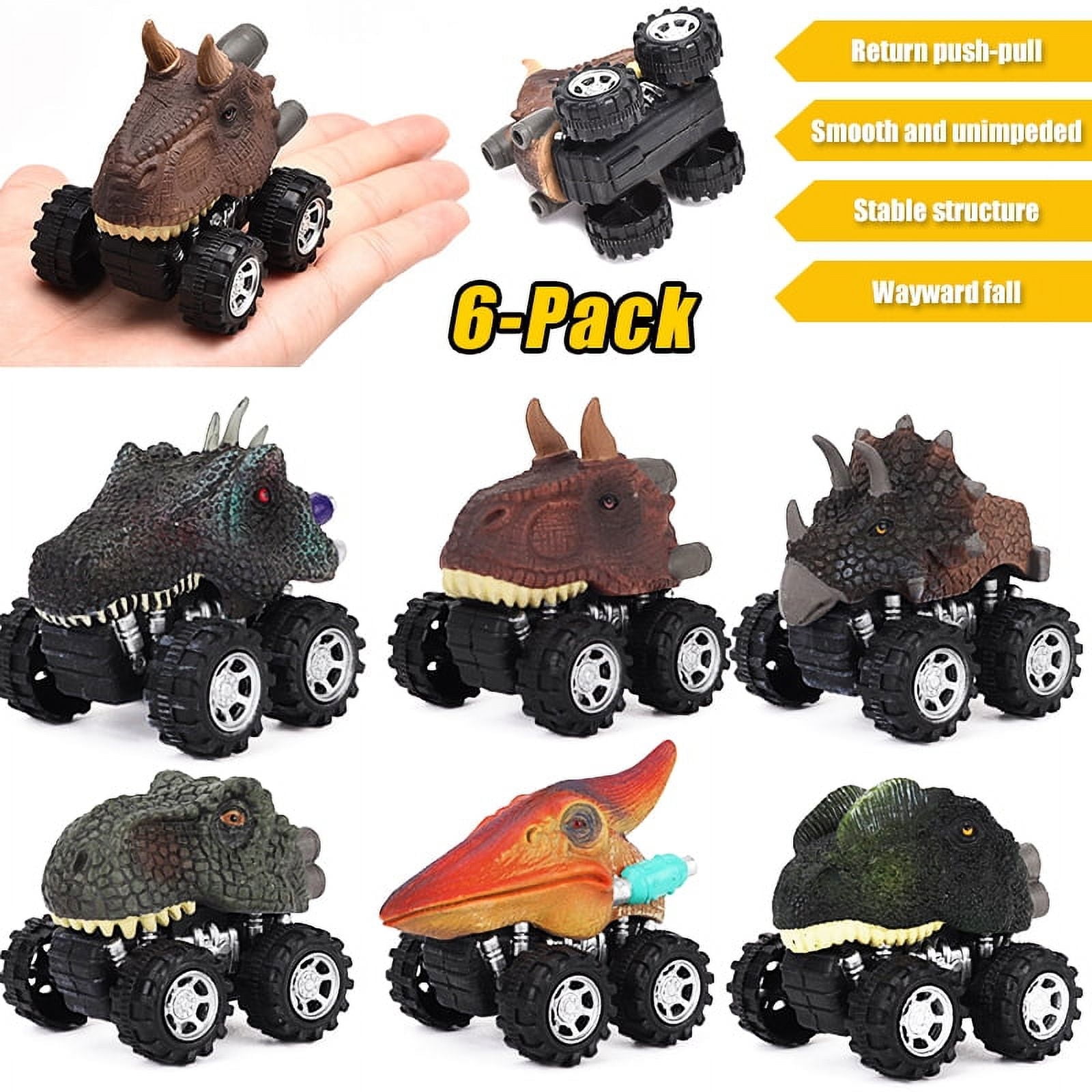 LNKOO Pull Back Dinosaur Cars Set of 6, Dino Cars Toys with Big Tire ...