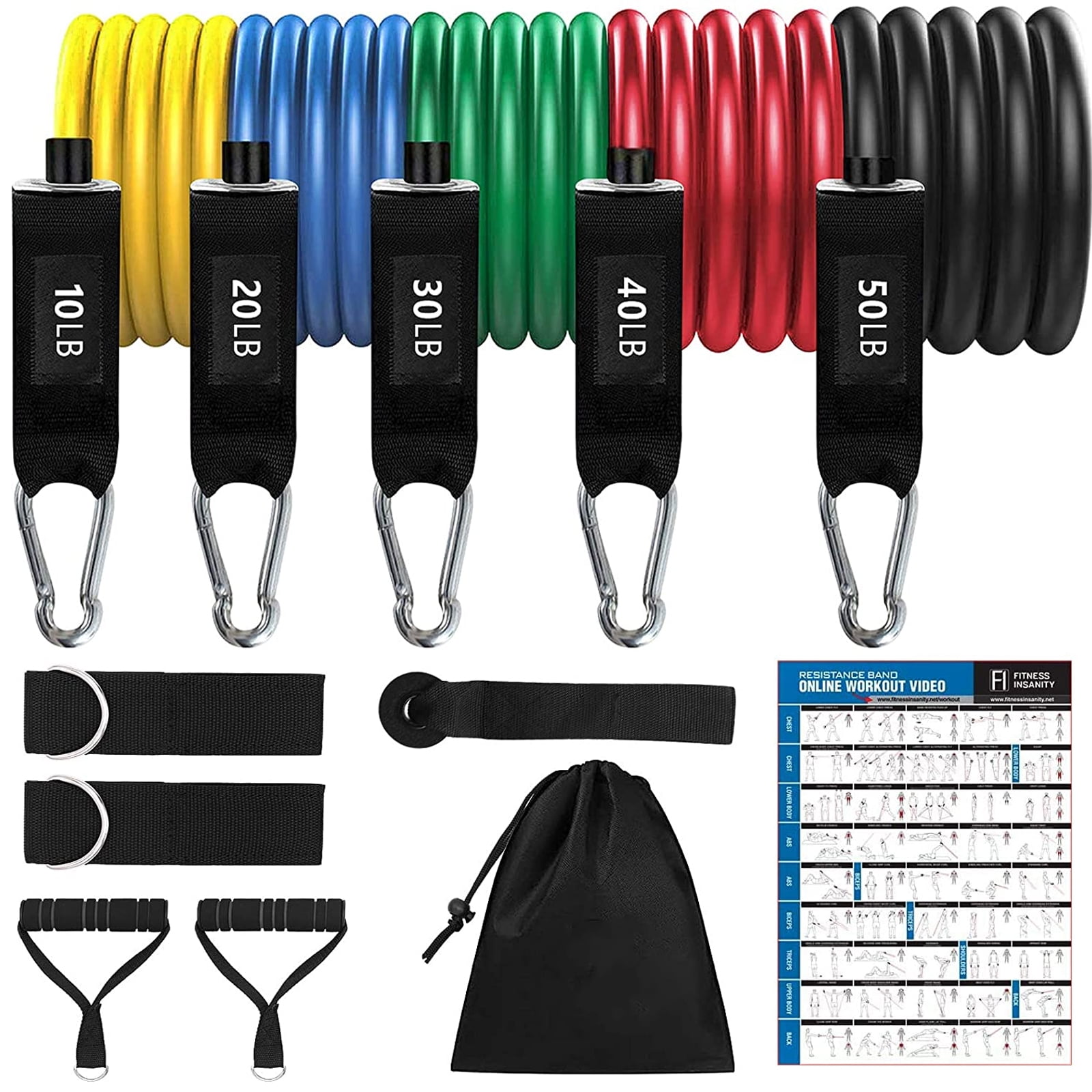LNKOO Resistance Bands Set (11pcs), Up to 150 lbs 5 Stackable Exercise ...