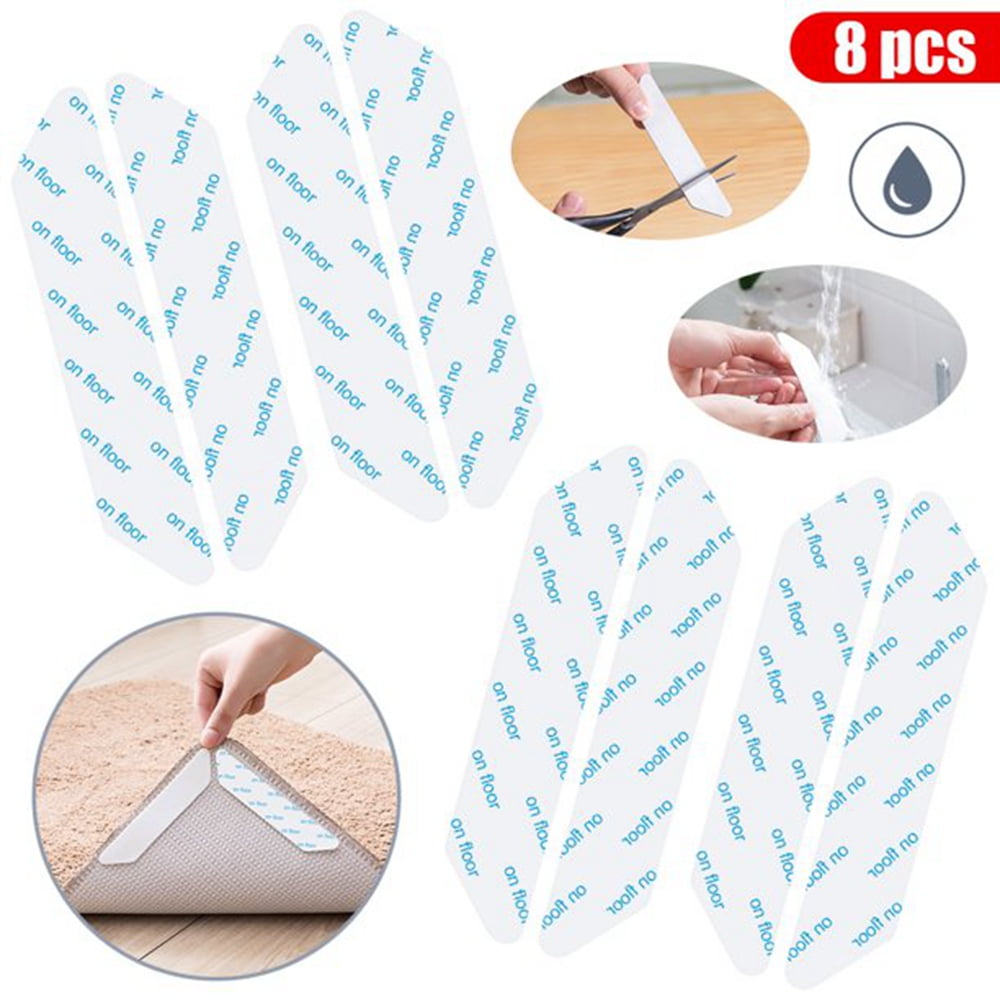 LNKOO Rug Grippers, 8 pcs Washable Removable Anti Curling Corner Carpet ...