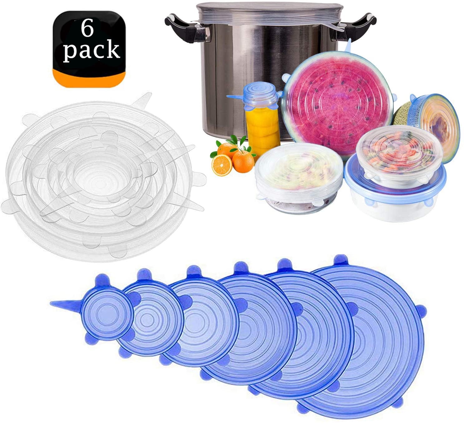 LNKOO Silicone Stretch Food Covers 6-Pack | 100% Platinum Food Grade ...