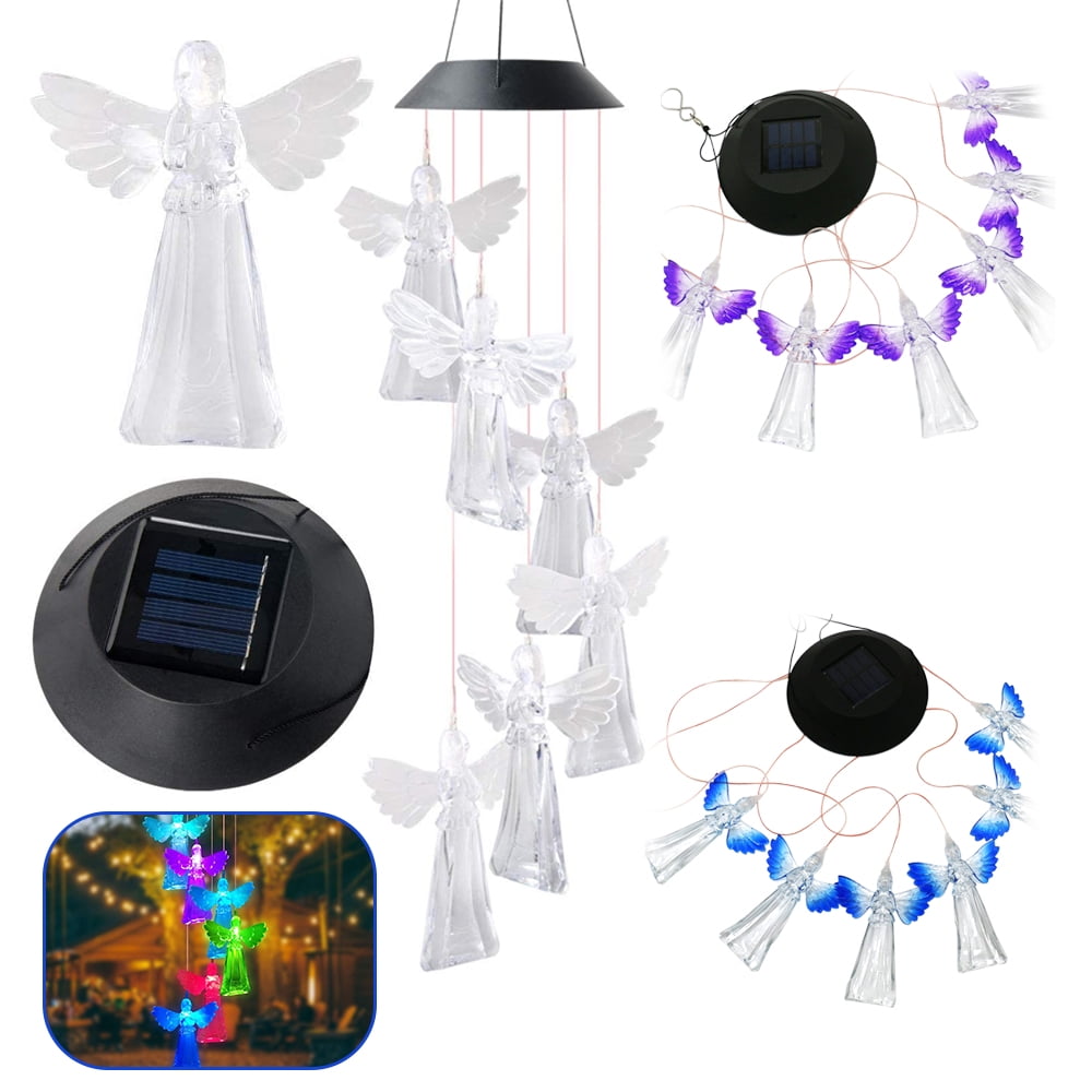 LNKOO Solar Angel Wind Chimes Changing Colors, Rainproof Outdoor Wind ...