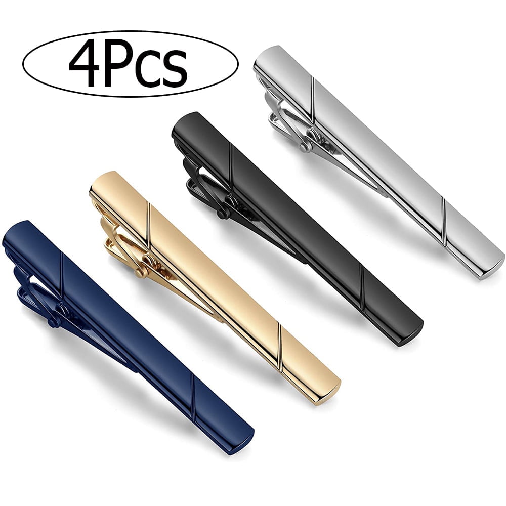 LNKOO Tie Clips for Men, 4 Pack Classic Tie Clip Silver Gold Black ...