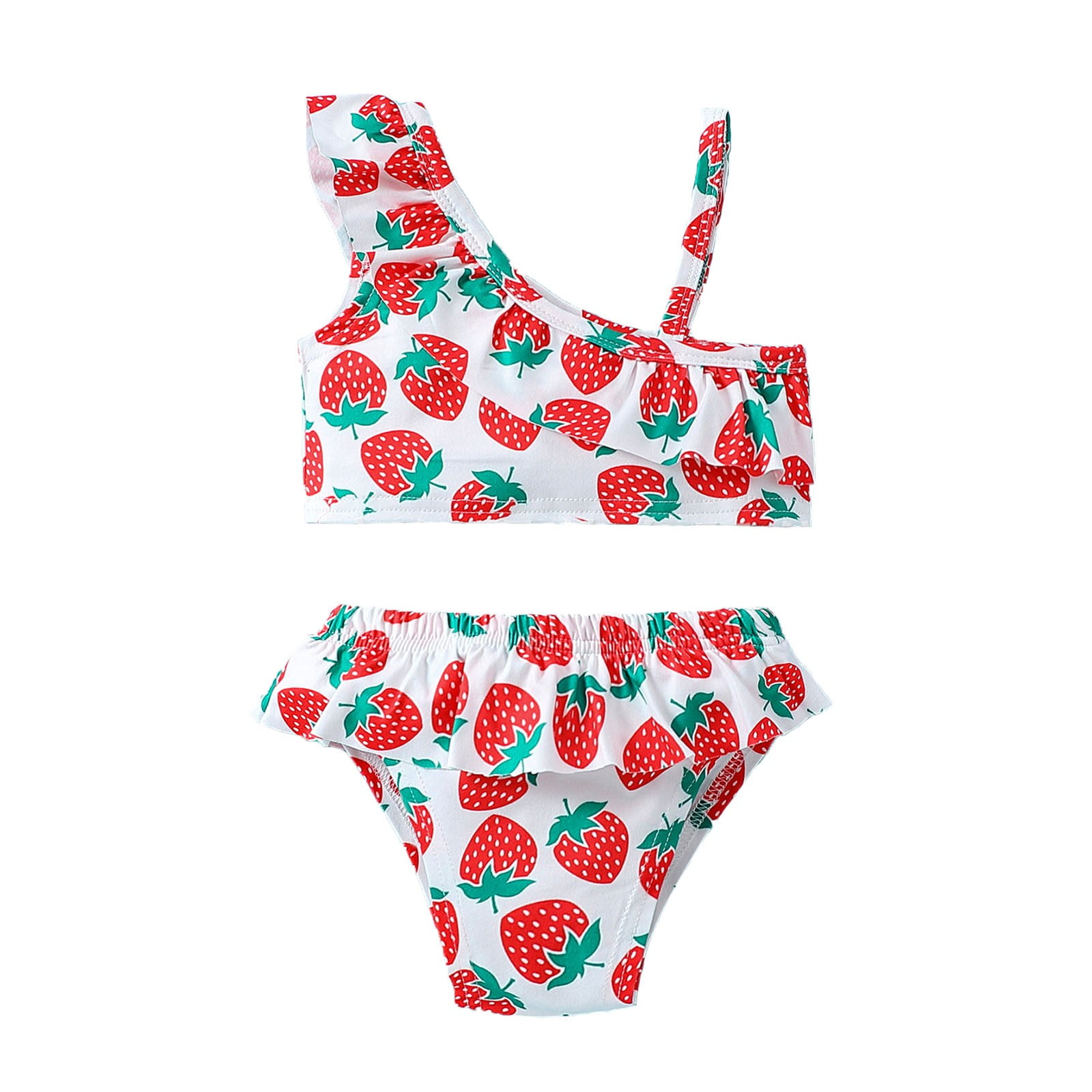 LNMQLPDBS 2 Piece Girls One Shoulder Swimsuits Kids Strawberry Graphic ...