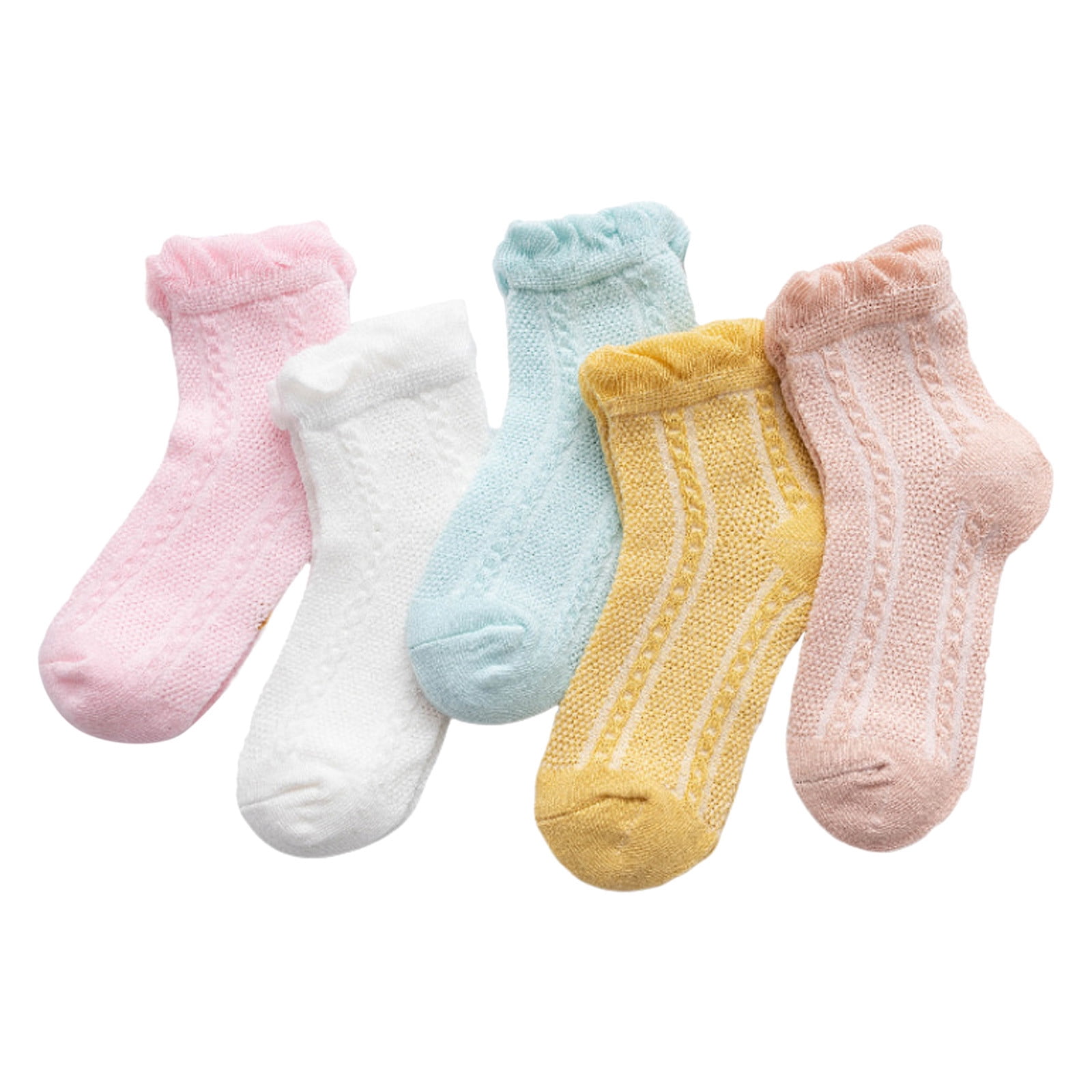 LNMQLPDBS 5 Pcs Toddler Girl Socks Ruffle Solid Color Socks Baby Girl ...