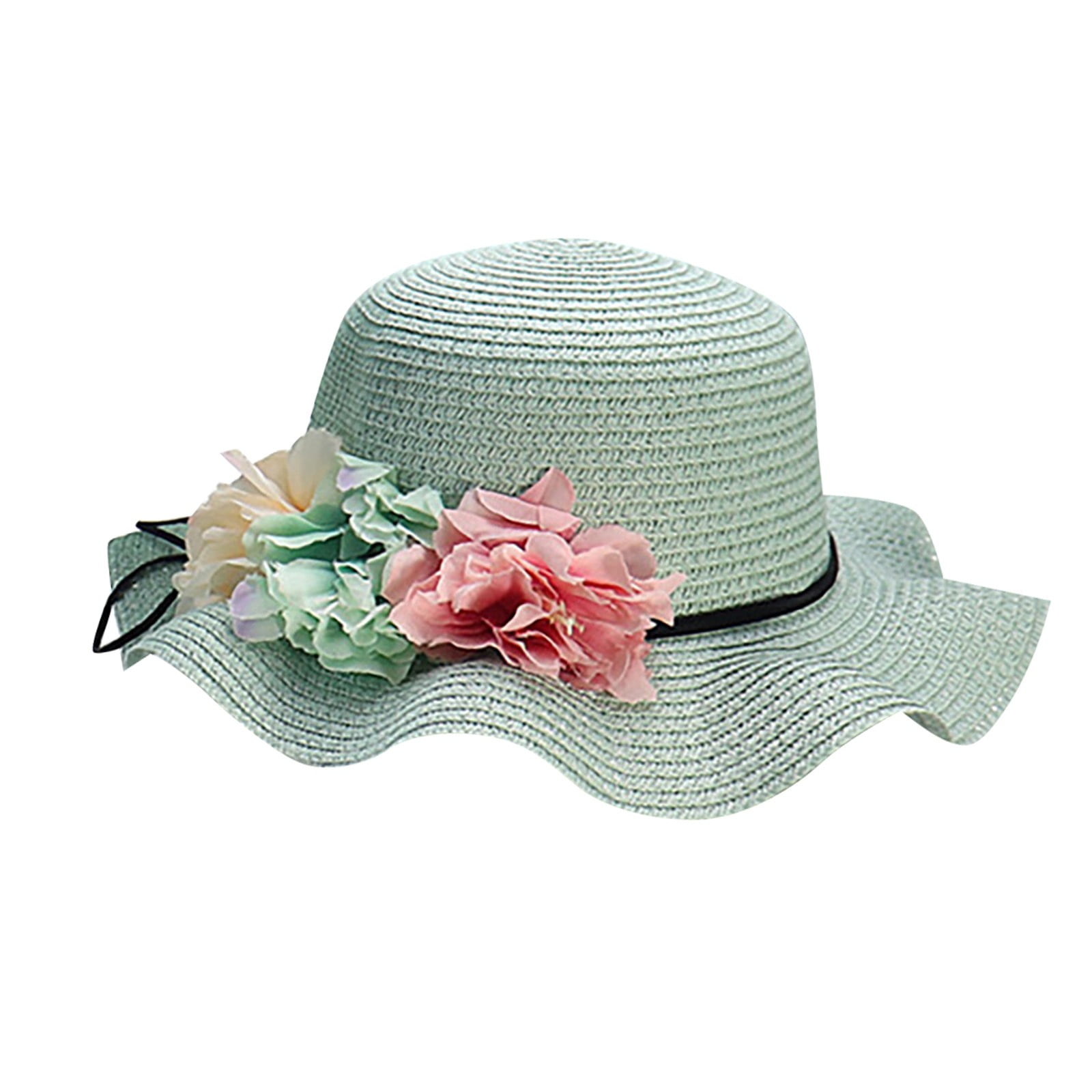LNMQLPDBS Little Girls Straw Sun Hat with Colorful Beauty Flowers ...