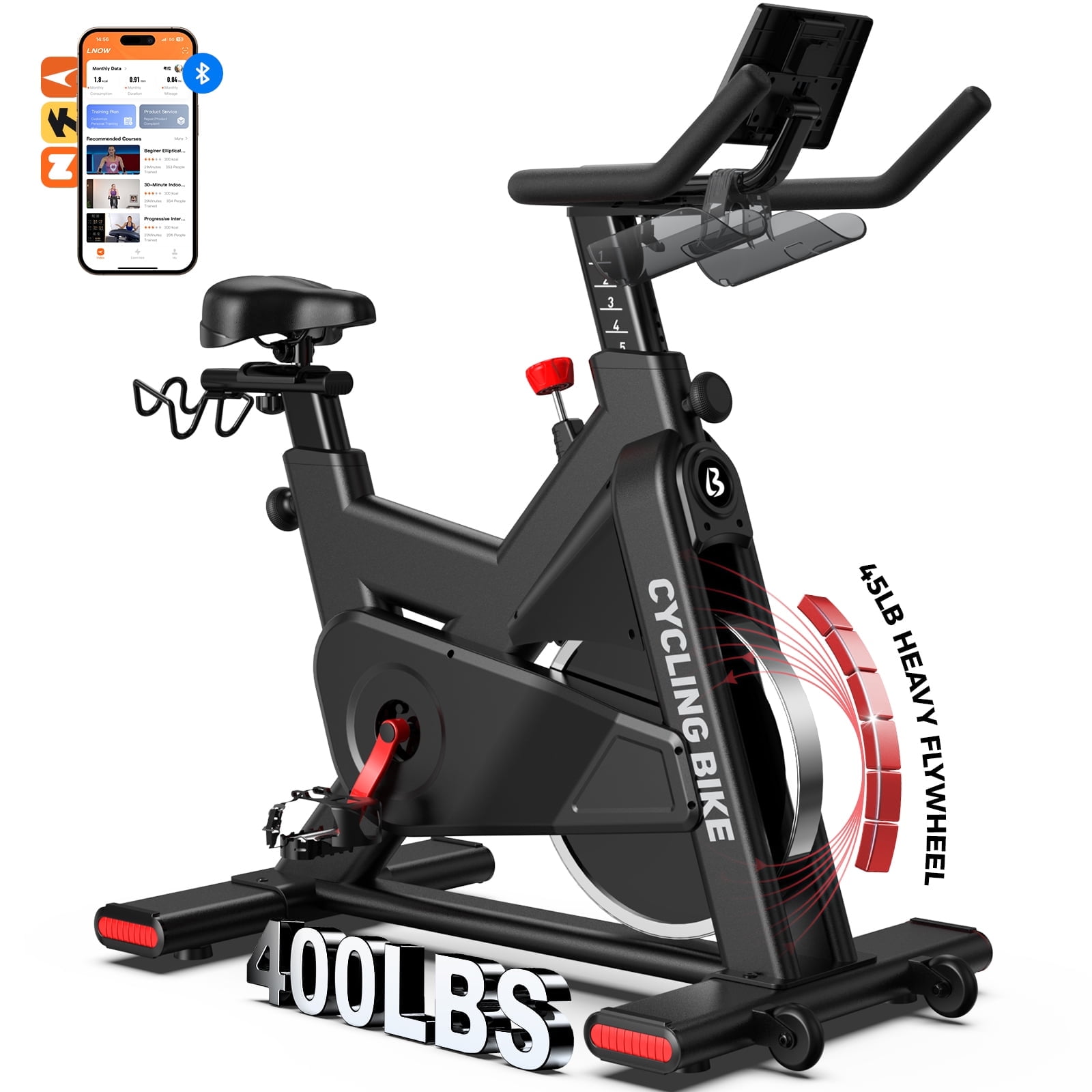 LNOW Pro Magnetic Exercise Bike - 45 lbs Flywheel Commercial Indoor ...