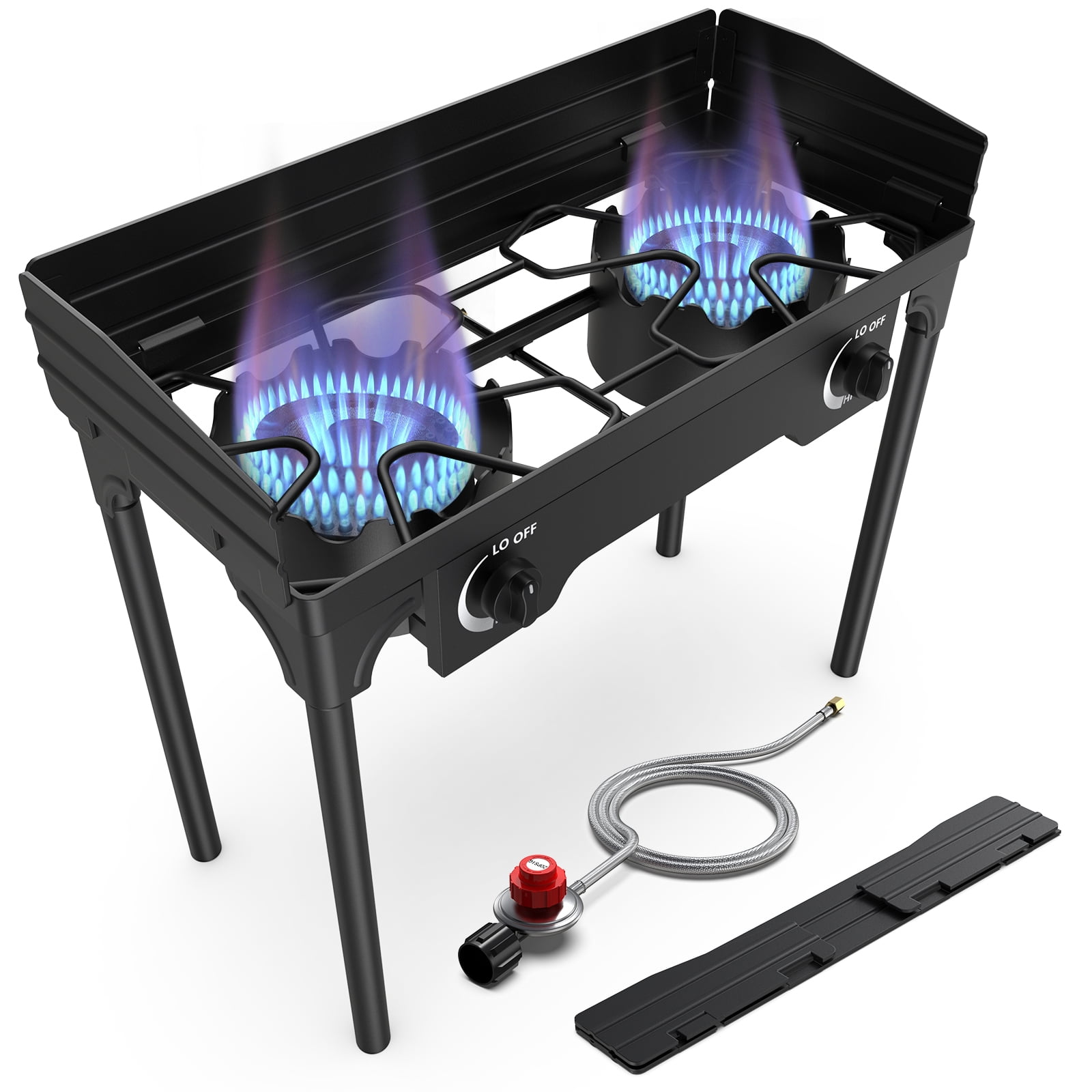 LNOW Portable Gas 2 Burner with Adjustable Removable Legs & Wind Panel,150000 BTU Propane ...