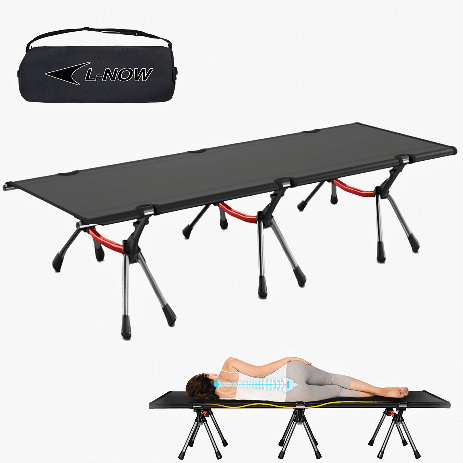 LNOW Folding Adjust Camping Cot Sleeping Cot Guest Bed for Adults with ...
