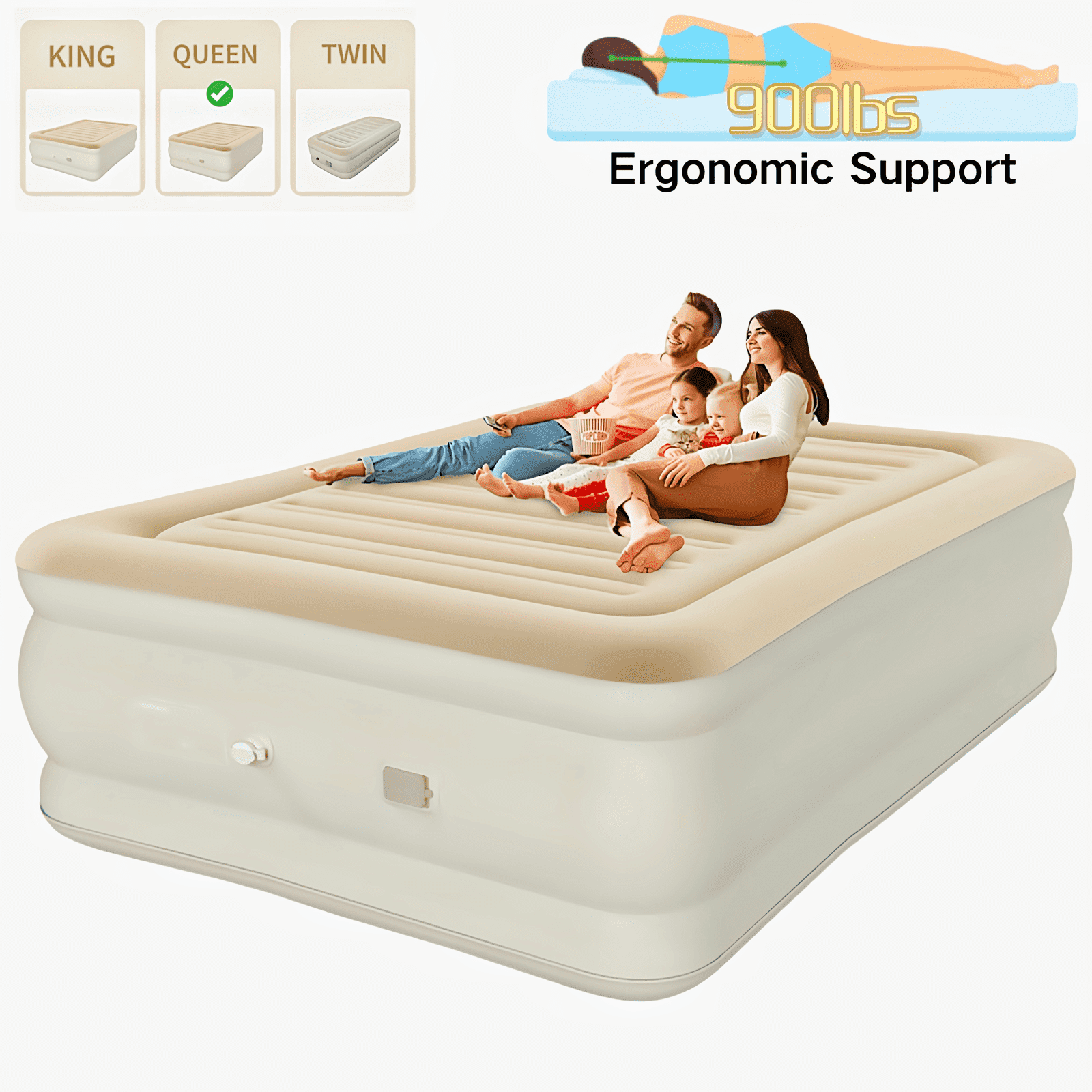 LNOW Queen Inflatable Mattress, 80.5x60x18.5in, 900lbs Capacity, Built ...
