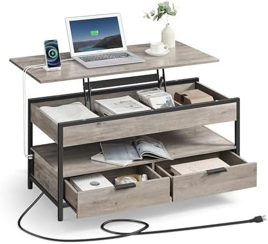LNSETGC Lift Top Coffee Table with Drawers and Charging Station Coffee ...
