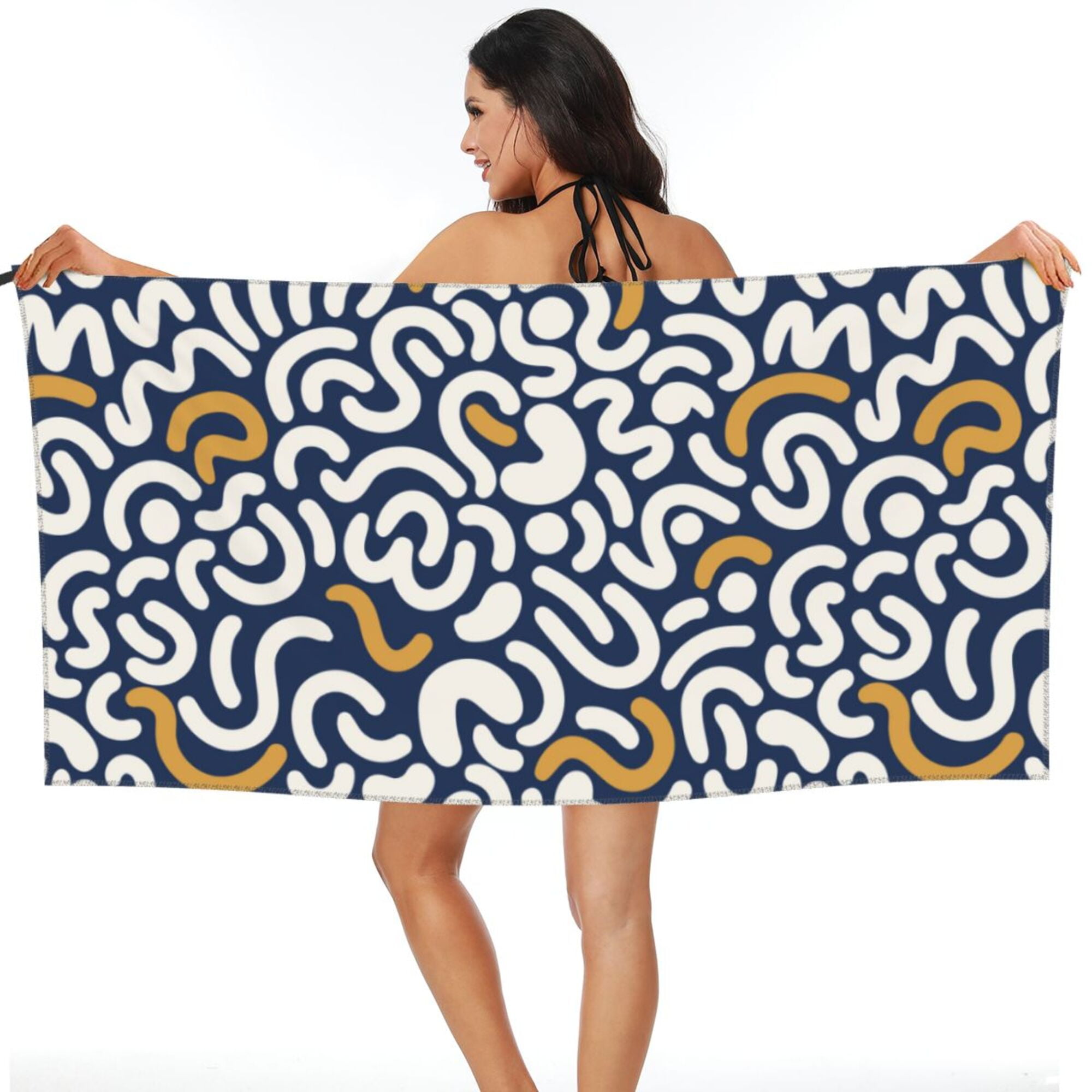 LNWH Abstract Blue Geometric Design Pattern Sandless Beach Towel ...