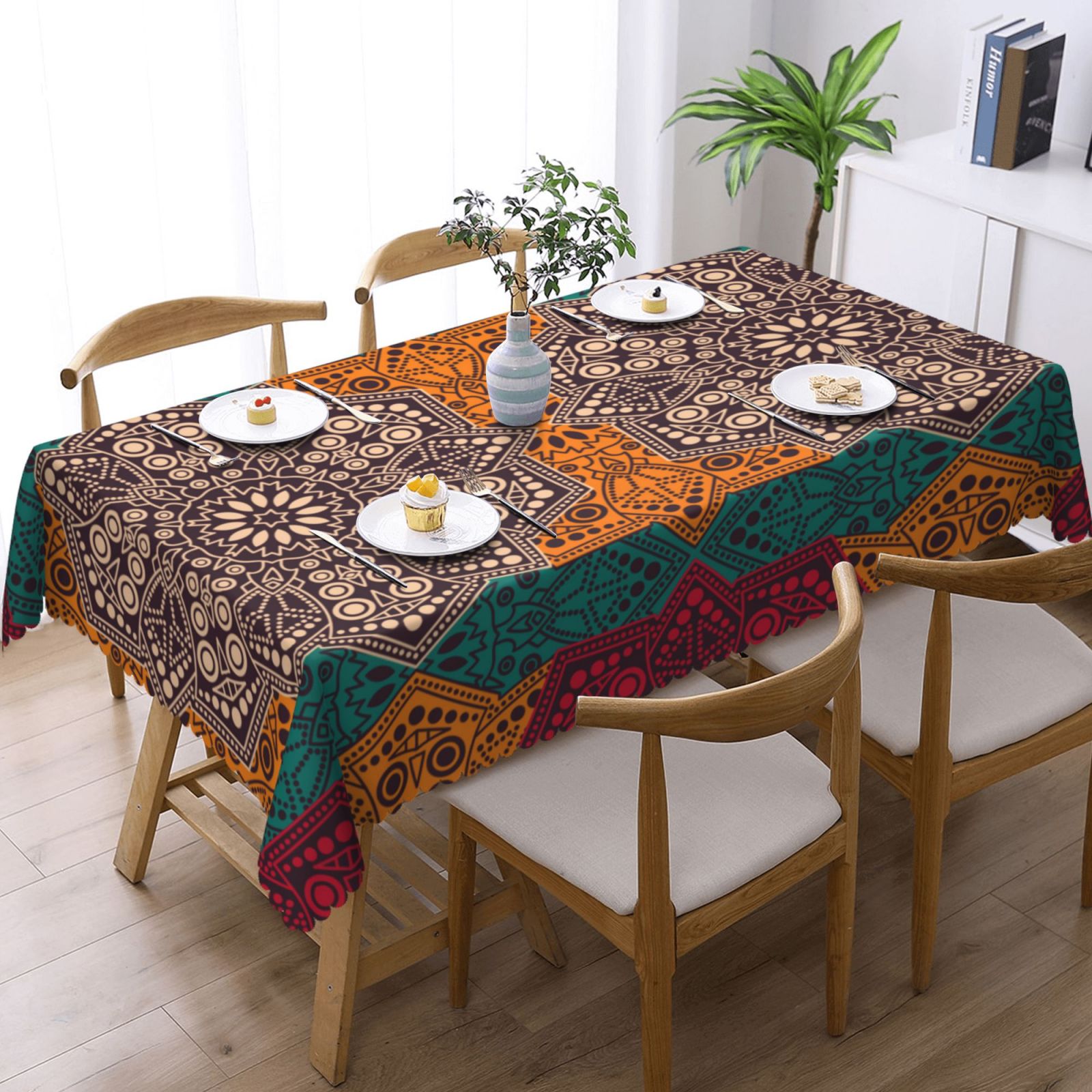 LNWH Abstract Geometric Mandala Pattern Rectangle Tablecloth, Resistant ...