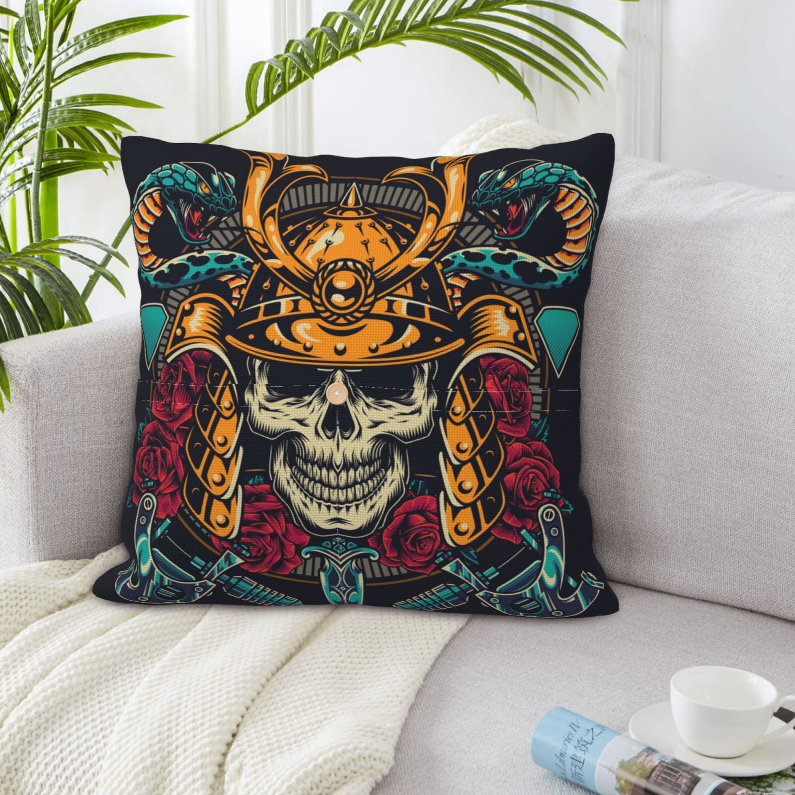 LNWH Abstract Human Skeleton Throw Pillow Covers, Square Soft Linen ...