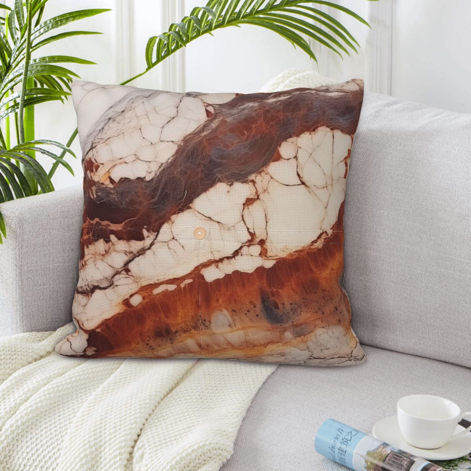 LNWH Abstract Stone Texture Throw Pillow Covers, Square Soft Linen ...