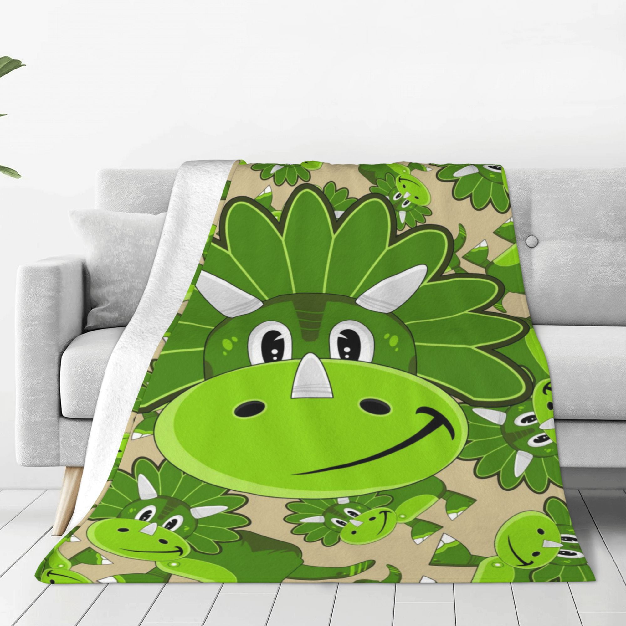 LNWH Animals Green Triceratops Dinosaur Pattern Throw Blanket, Flannel ...