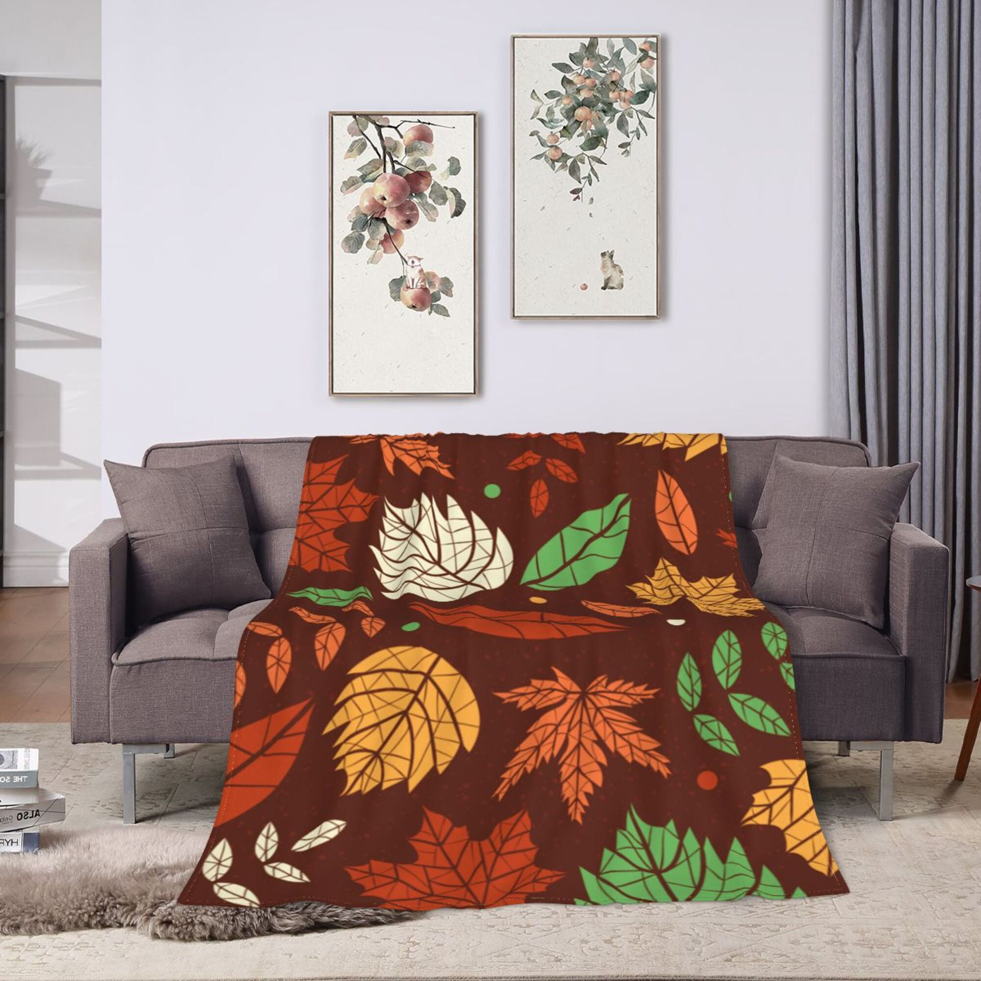 LNWH Autumn Botanical Leaves Art Pattern Throw Blanket, Fluffy Soft ...