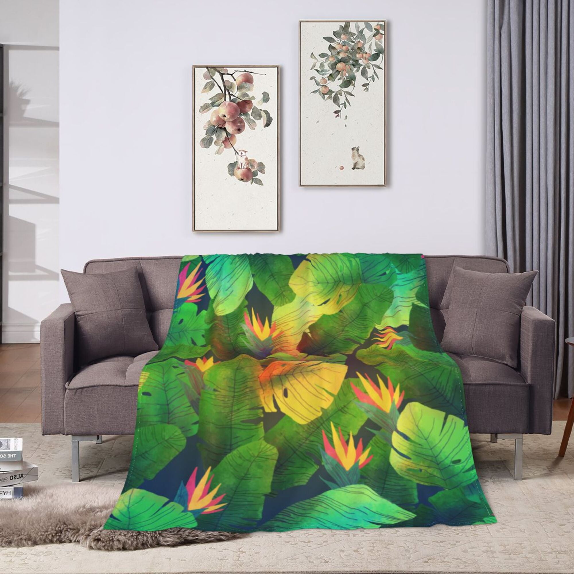 LNWH Beautiful Tropical Plant Art Pattern Throw Blanket, Fluffy Soft ...