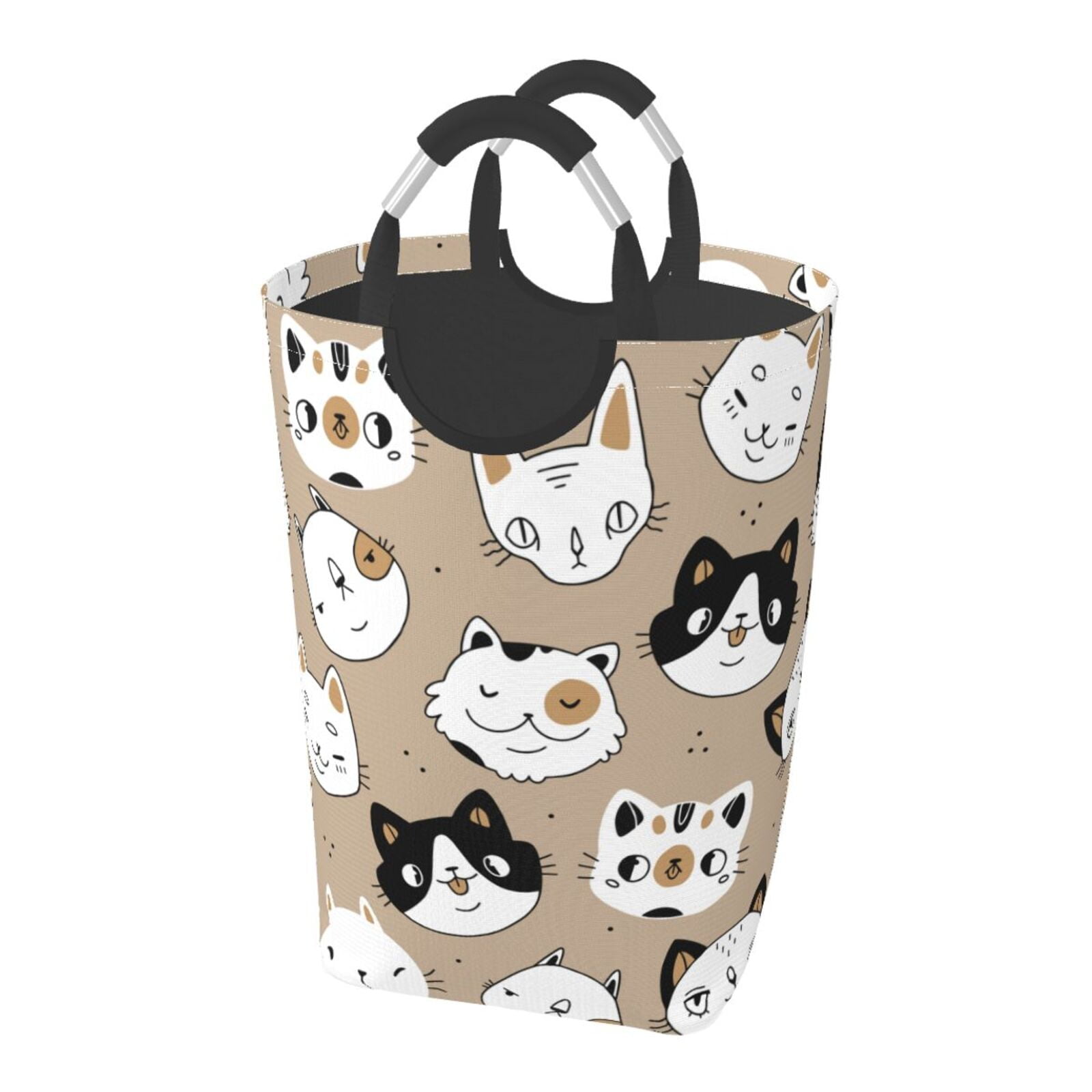 LNWH Beige Seamless Cartoon Cats Pattern Laundry Basket, 50L Large ...