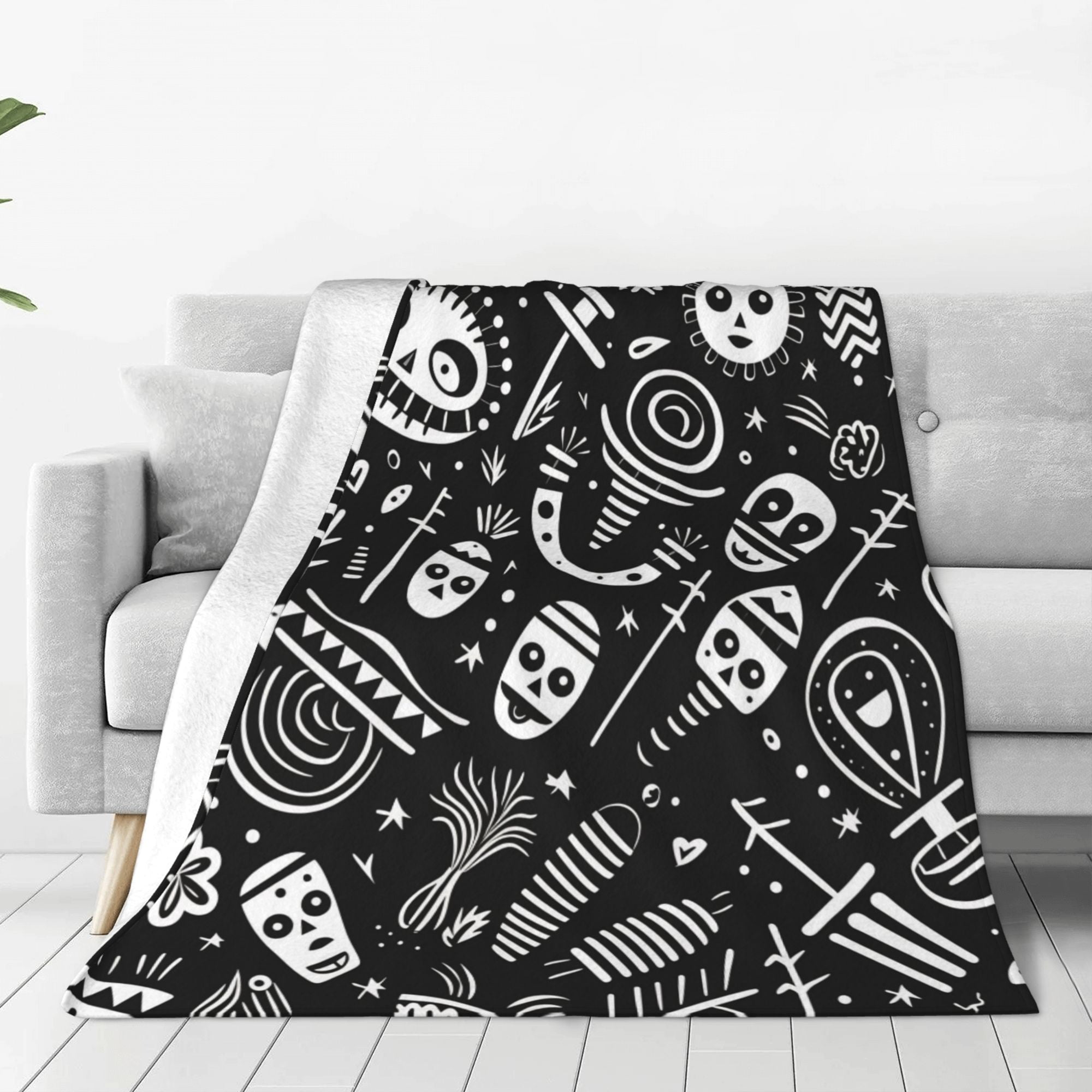 LNWH Black Evil Skeleton Pattern Throw Blanket, Flannel Sofa Blankets ...