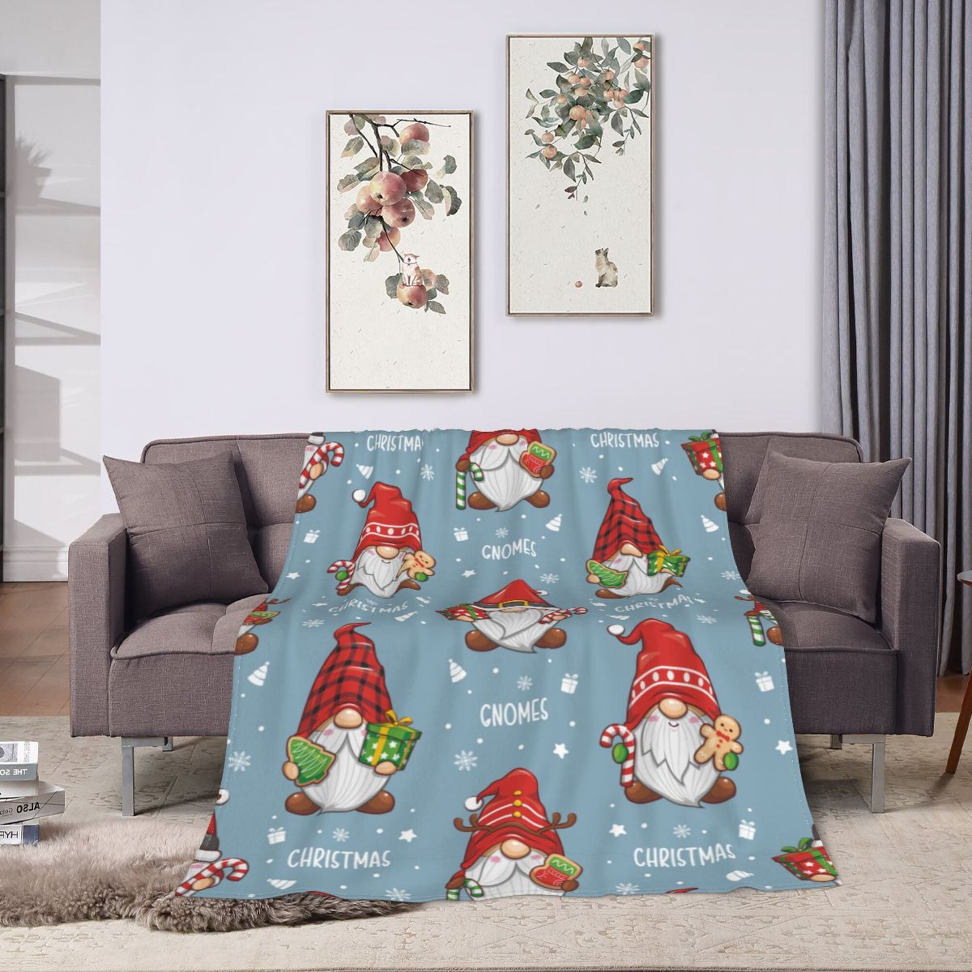 LNWH Blue Cartoon Christmas Elves Pattern Throw Blanket, Fluffy Soft ...