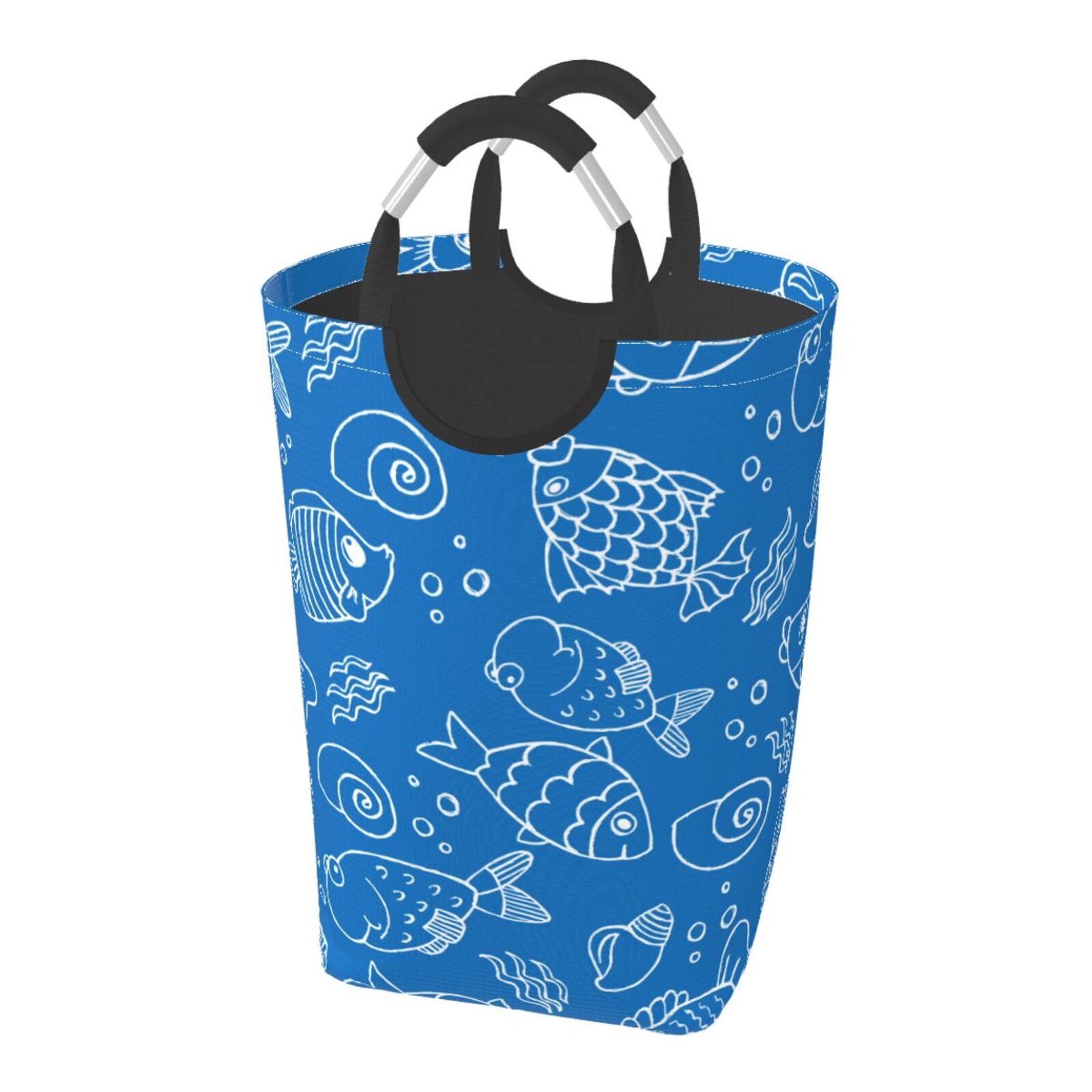 LNWH Blue Cartoon Fish Pattern Laundry Basket, 50L Large Capacity ...