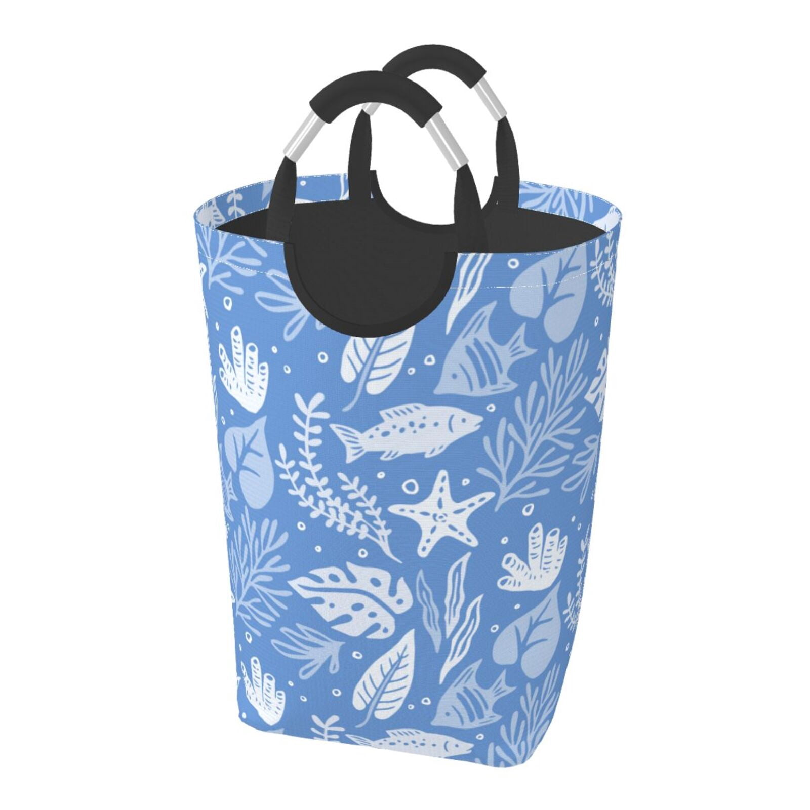 LNWH Blue Cartoon Ocean Art Pattern Laundry Basket, 50L Large Capacity ...