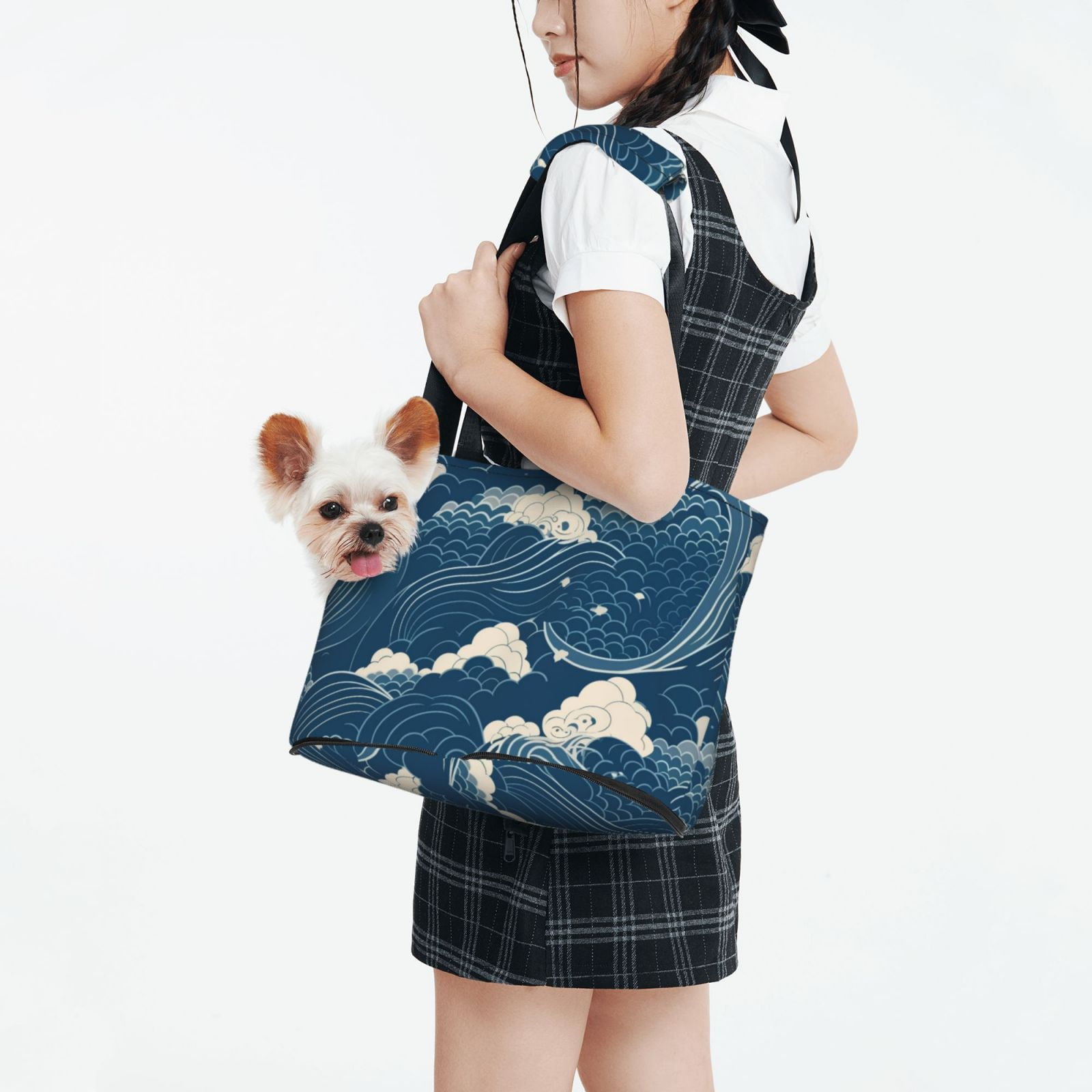 LNWH Blue Cartoon Ocean Swell Pattern Dog Carrier Bag, Pet Dog Carrier ...