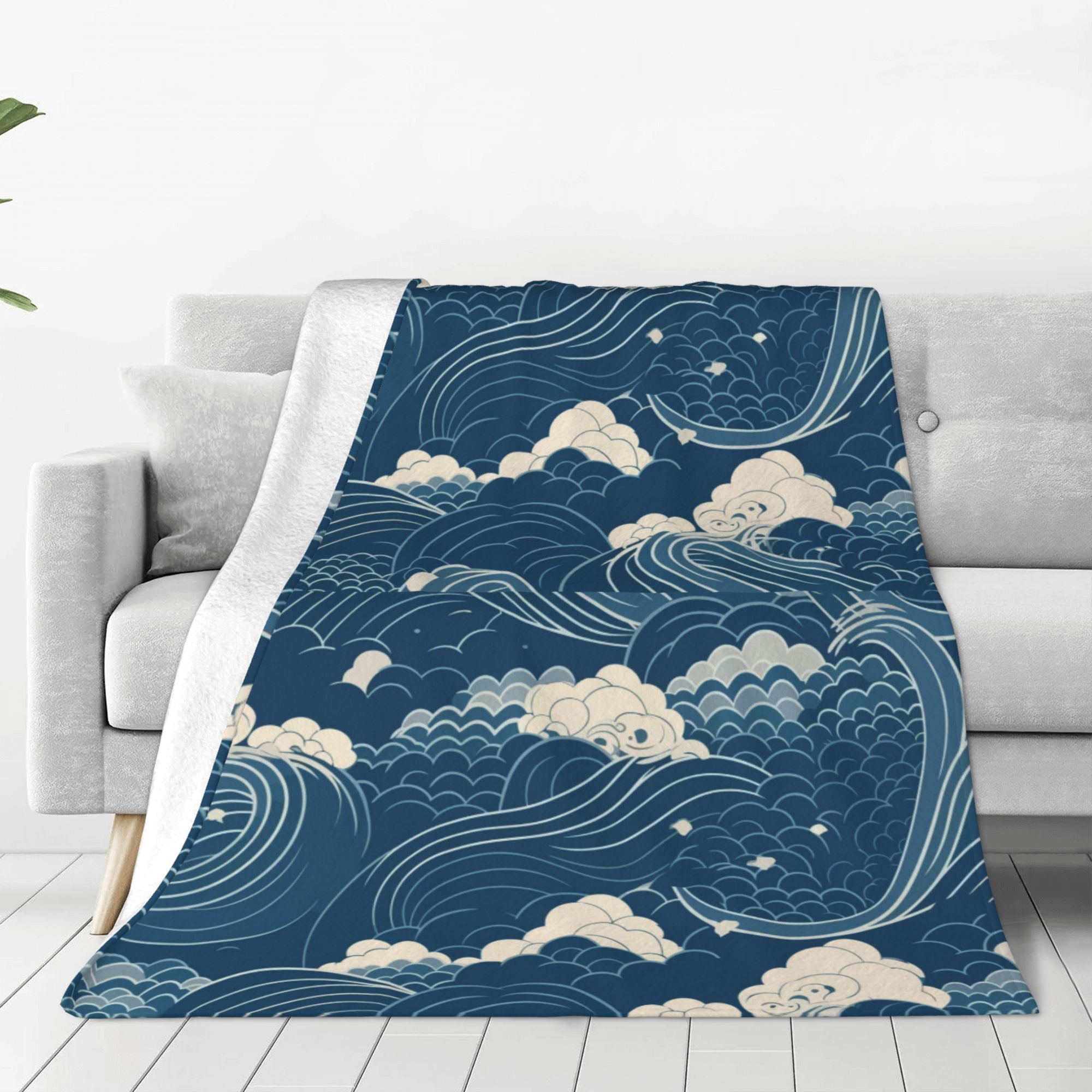 LNWH Blue Cartoon Ocean Swell Pattern Throw Blanket, Flannel Sofa ...