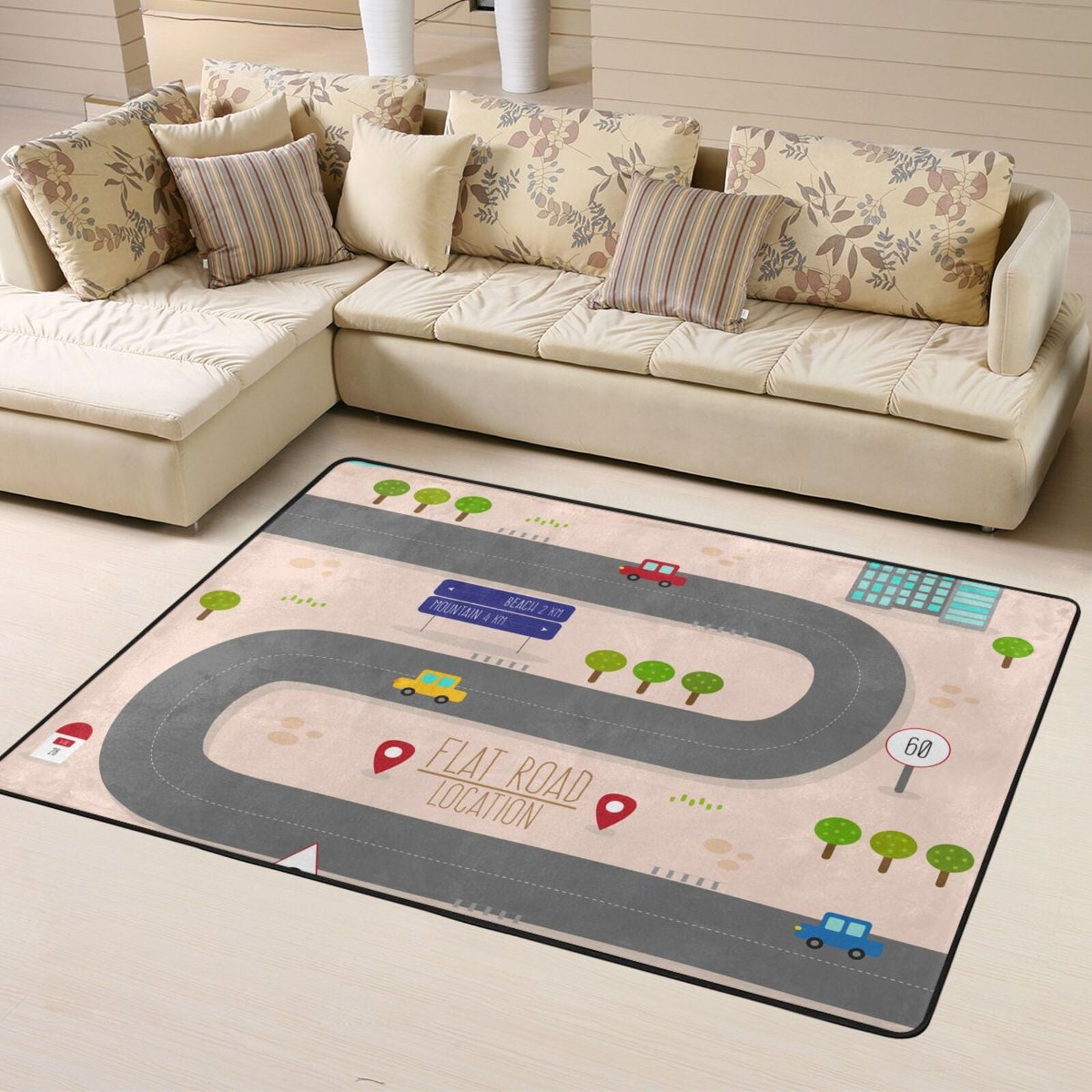 LNWH Cartoon City Road Map Rug for Bedroom Living Room, Non-Slip Soft ...