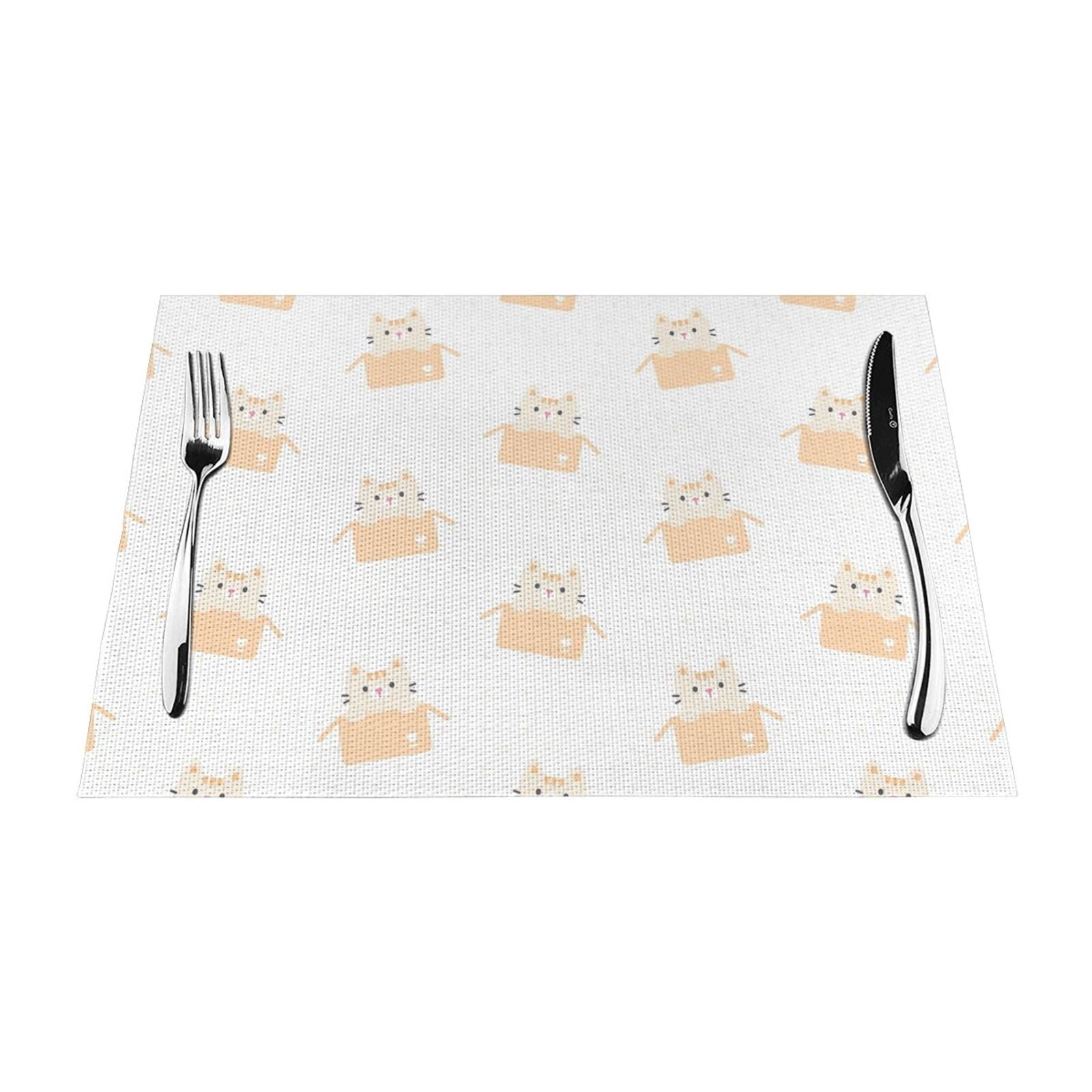LNWH Cartoon Cute Cats Pattern Placemats, 4 PCS Heat Resistant Washable ...