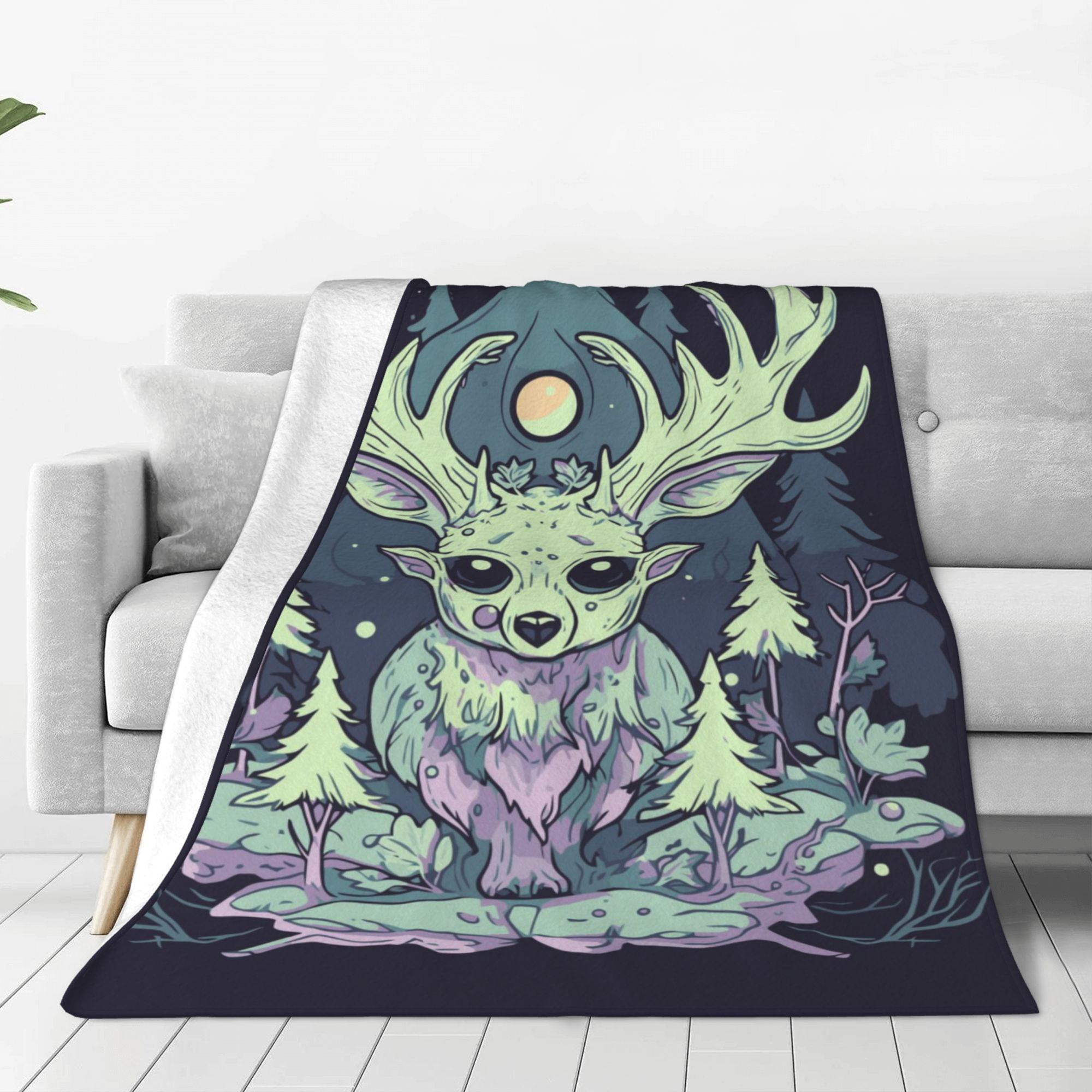 LNWH Cartoon Deer Pastel Goth Pattern Throw Blanket, Flannel Sofa ...