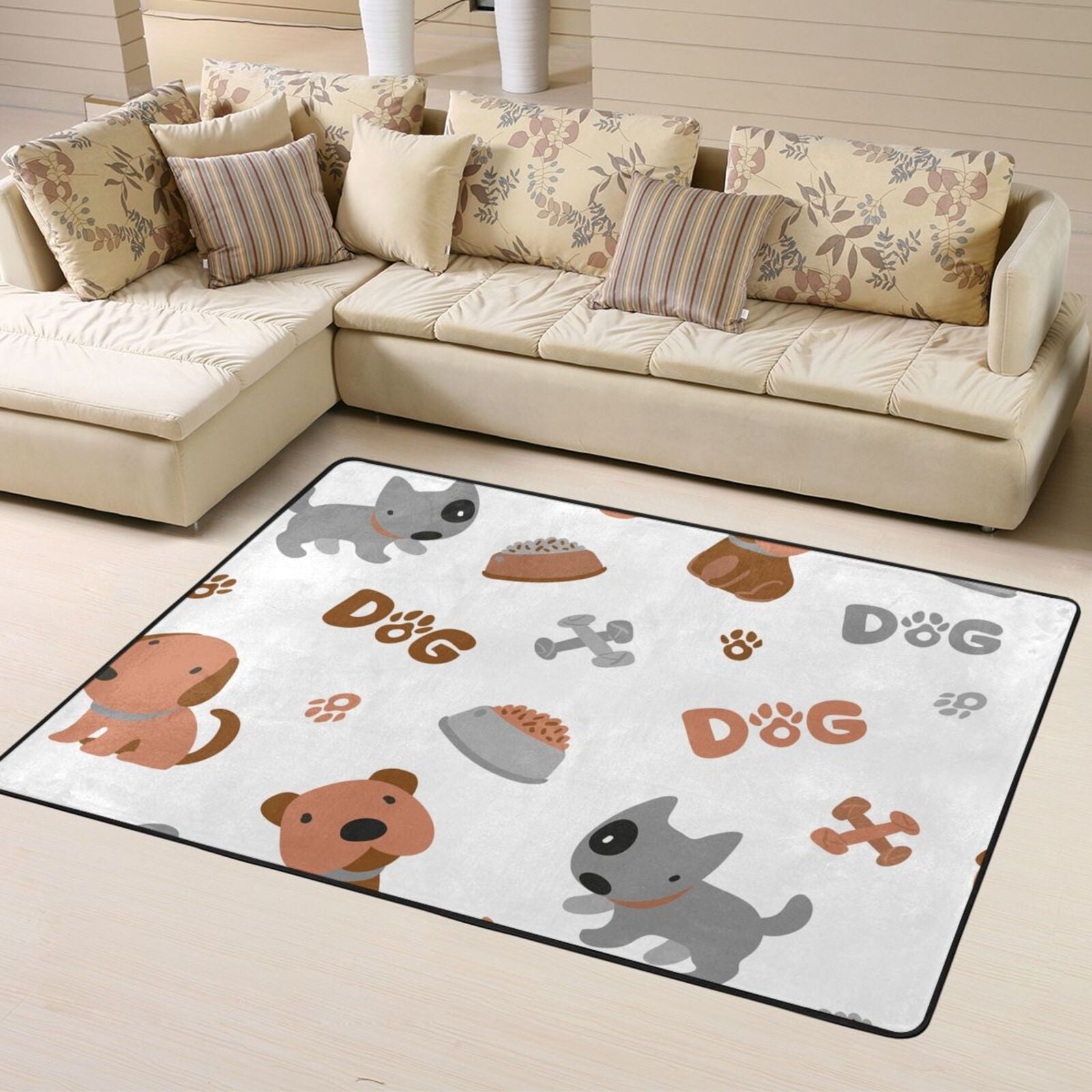 LNWH Cartoon Dogs Rug for Bedroom Living Room, Non-Slip Soft Foldable ...