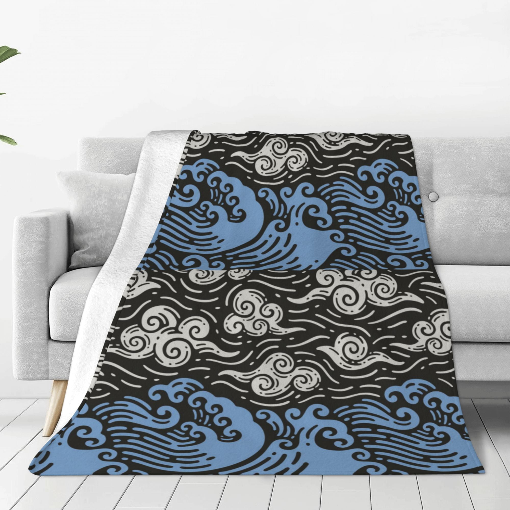 LNWH Cartoon Drawing Waves Pattern Throw Blanket, Flannel Sofa Blankets ...