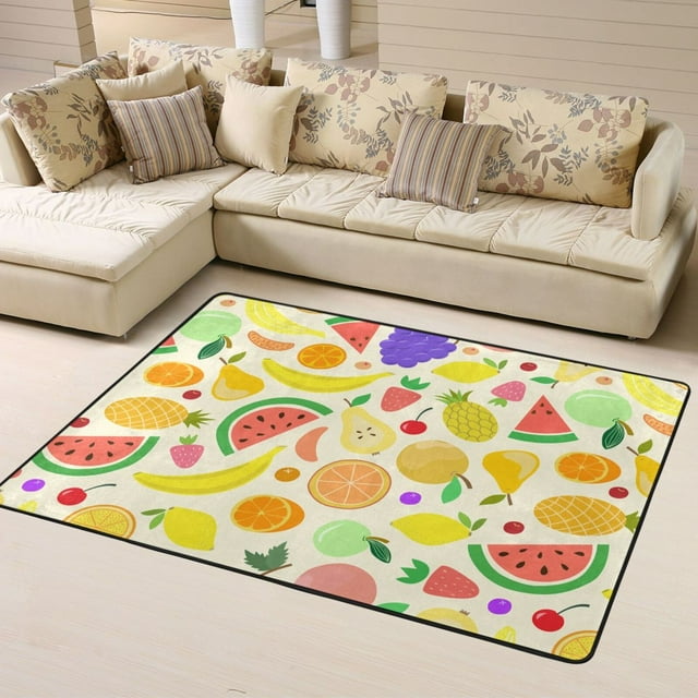 LNWH Cartoon Flat Tropical Fruits Rug for Bedroom Living Room, Non-Slip ...